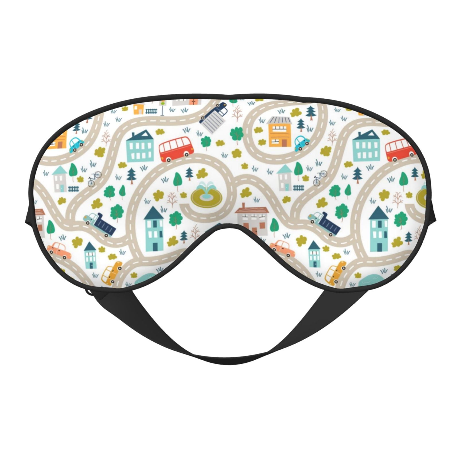 Qekee Hand Drawn Cars Trucks Buses And Roads Print Eye Mask Soft Fluffy ...