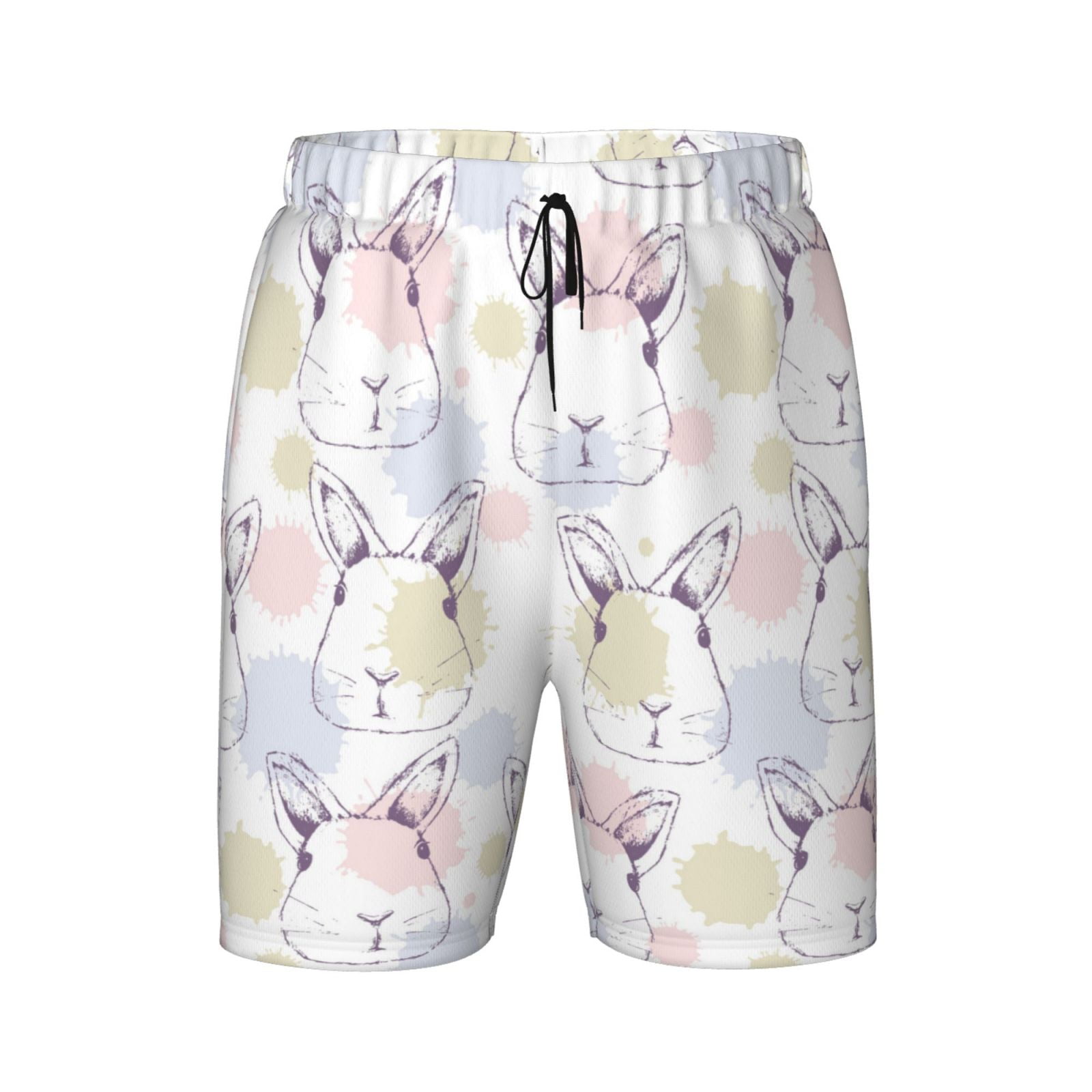 Qekee Hand Drawn Rabbit Boys Swim Trunks, Teen Beach Trunks with ...