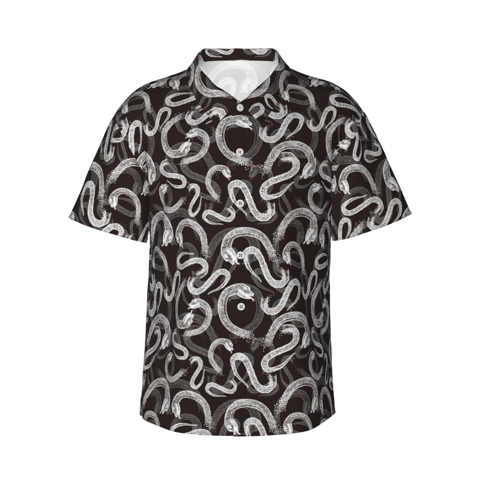 Qekee Hand Drawn Snake print Hawaiian Shirt for Men Short Sleeve Button ...