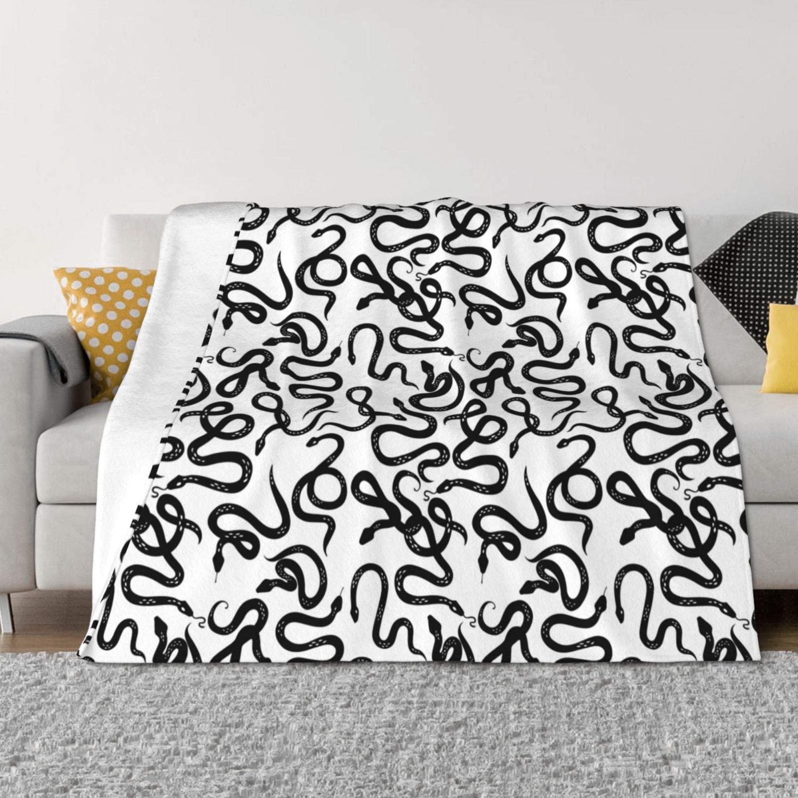 Qekee Hand Drawn Snake print Throw Blanket, Cotton Flannel Home Decor ...