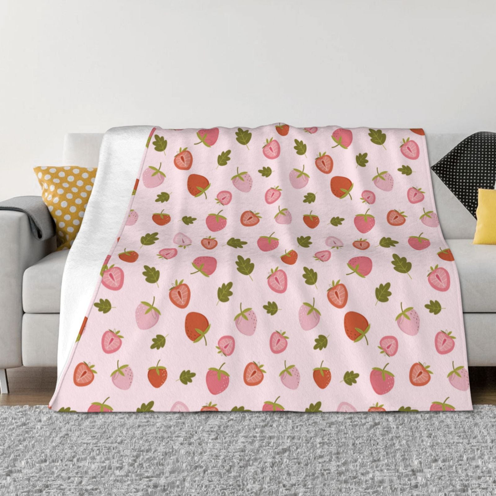 Qekee Hand Drawn Strawberry print Throw Blanket, Cotton Flannel Home ...