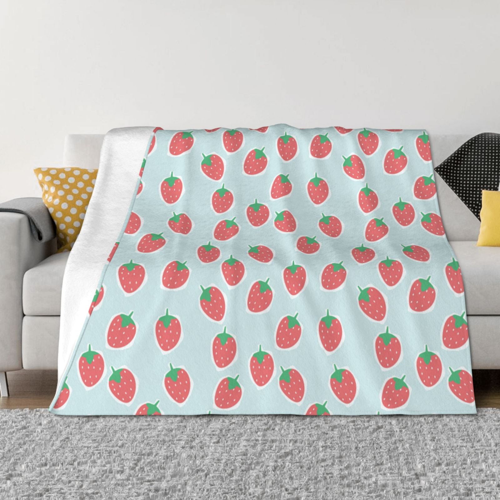 Qekee Hand Drawn Strawberry print Throw Blanket, Cotton Flannel Home ...