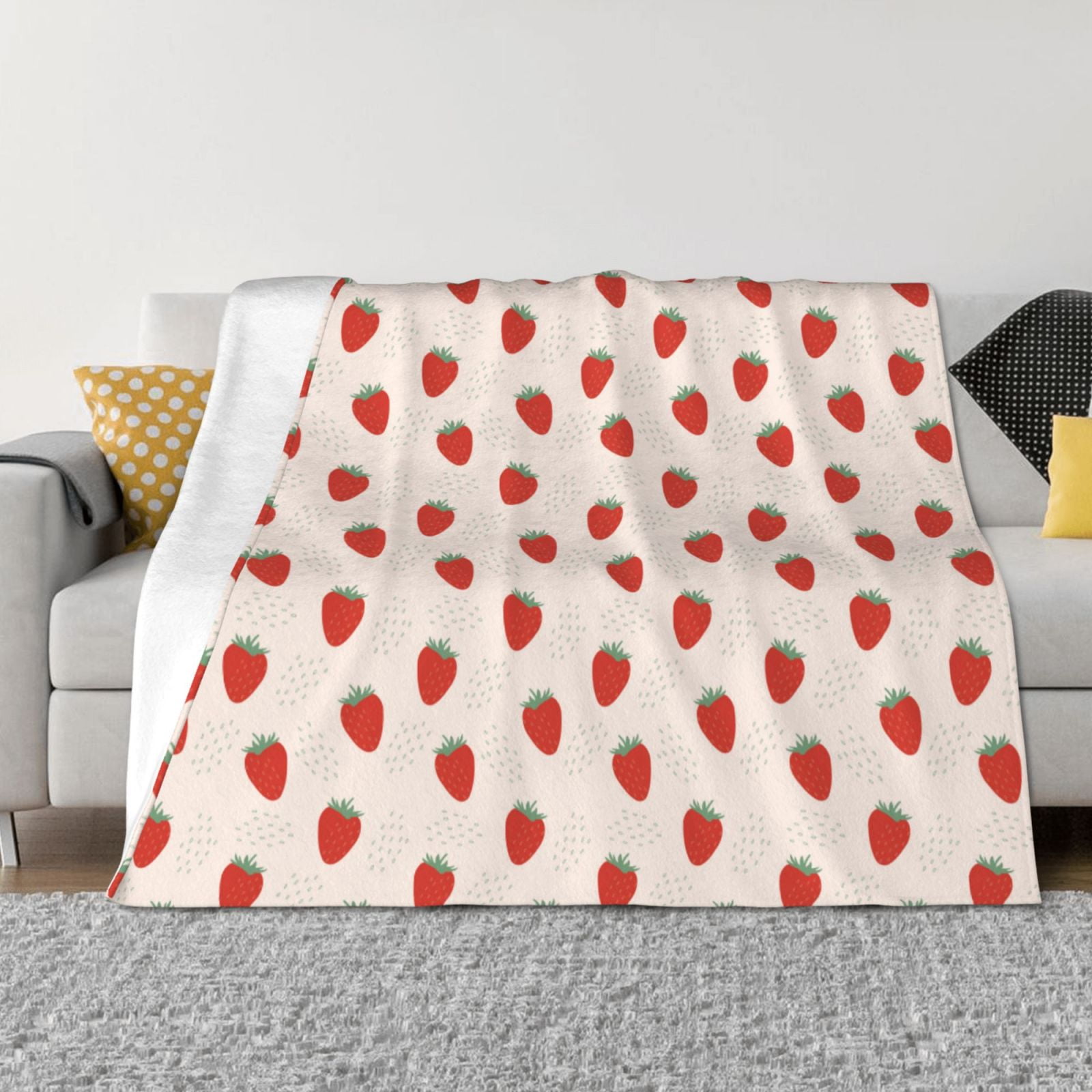 Qekee Hand Drawn Strawberry print Throw Blanket, Cotton Flannel Home ...