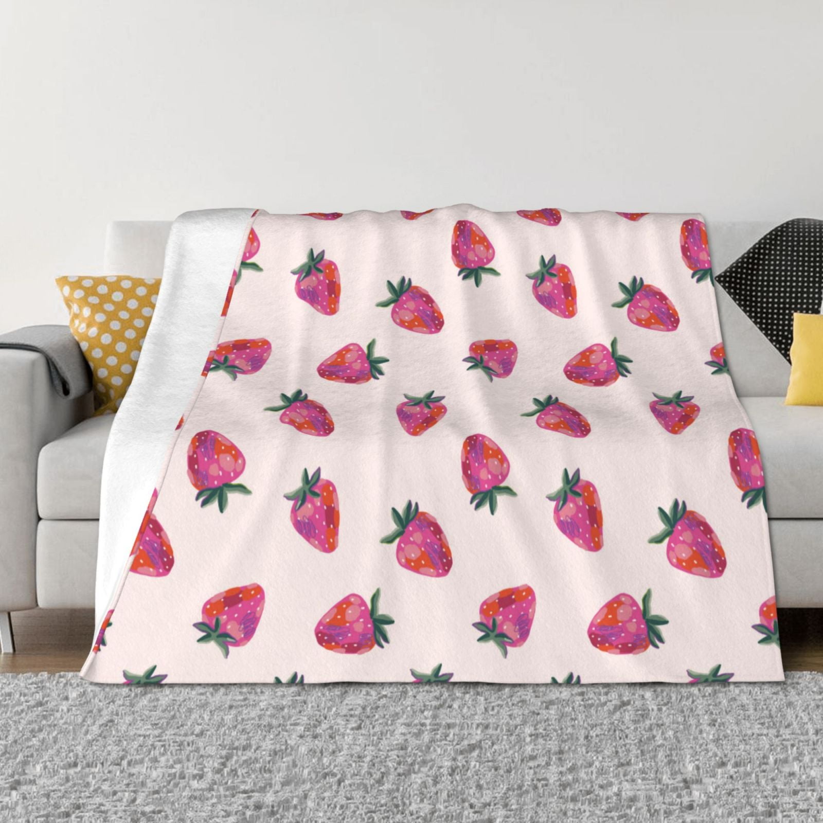 Qekee Hand Drawn Strawberry print Throw Blanket, Cotton Flannel Home ...