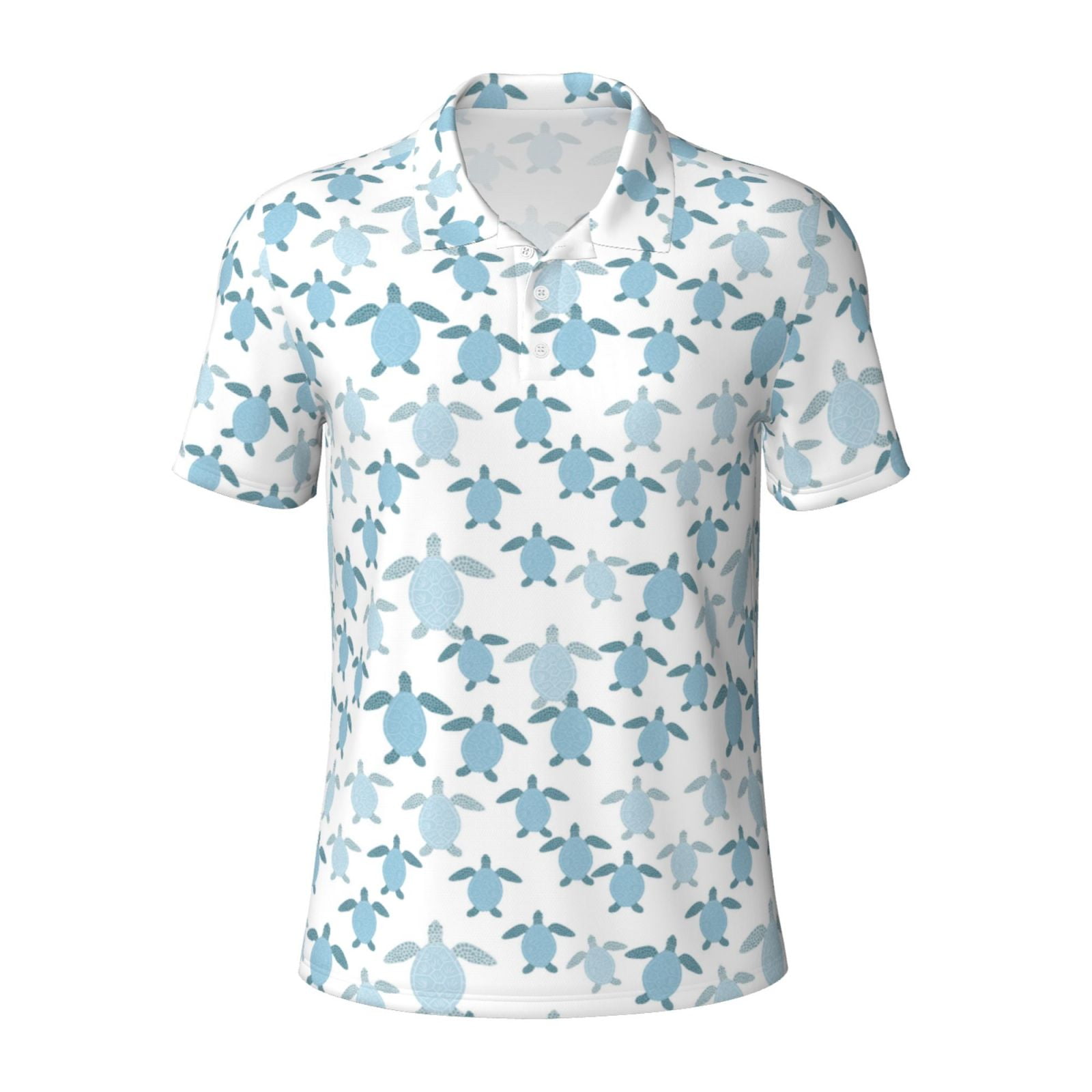 Qekee Hand Drawn Turtle for Mens Polo Shirts Casual Short Sleeve Button ...
