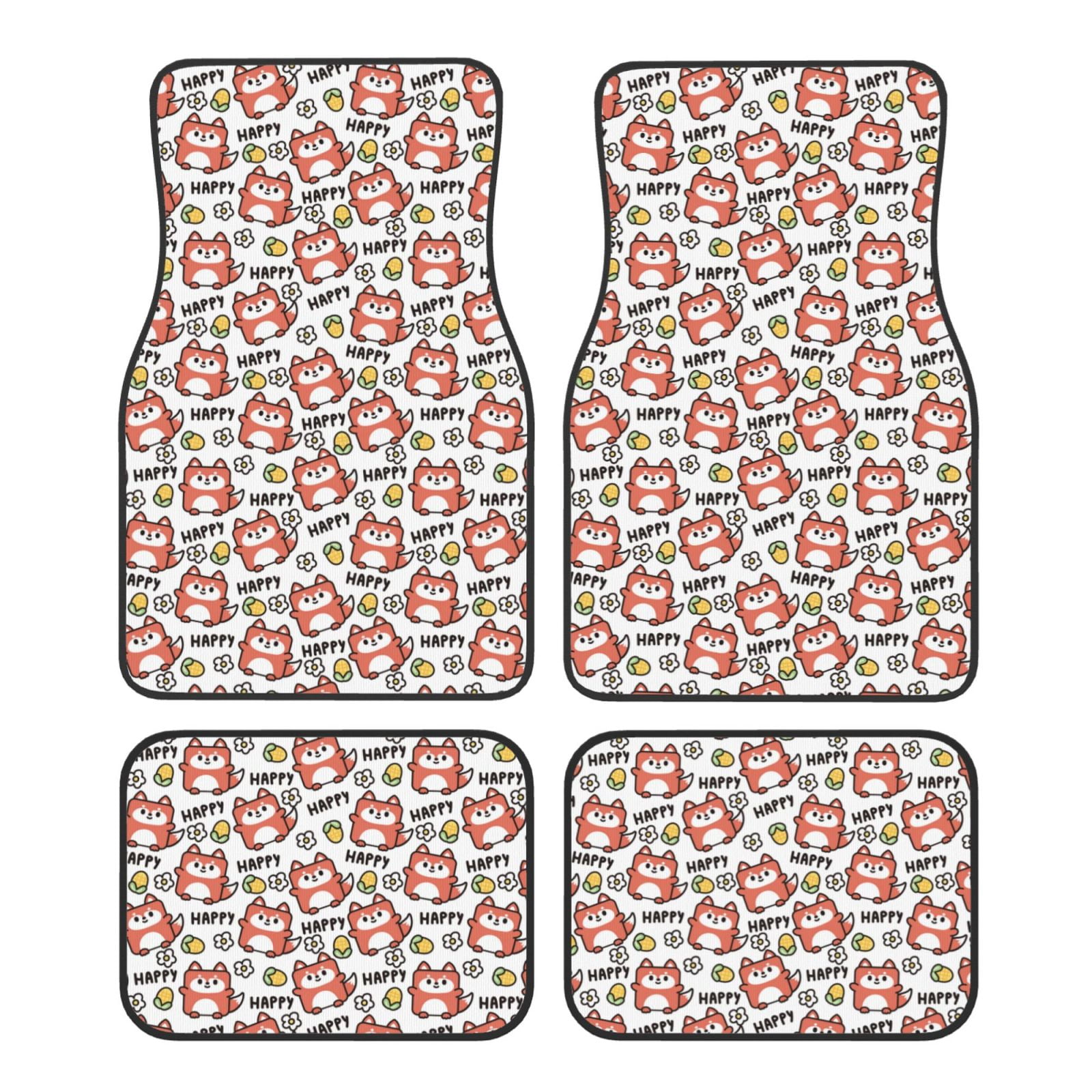 Qekee Happy Foxy Faces Print Floor Mats for Cars, Auto Accessories ...