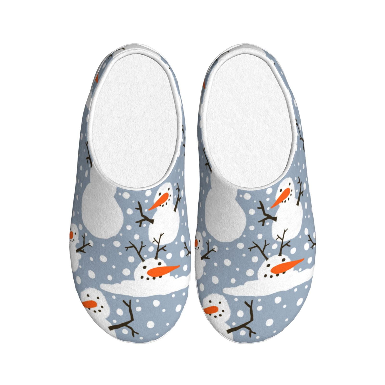 Qekee Happy Snowmen Snowfall Print TPR Cotton Slippers for Adults ...