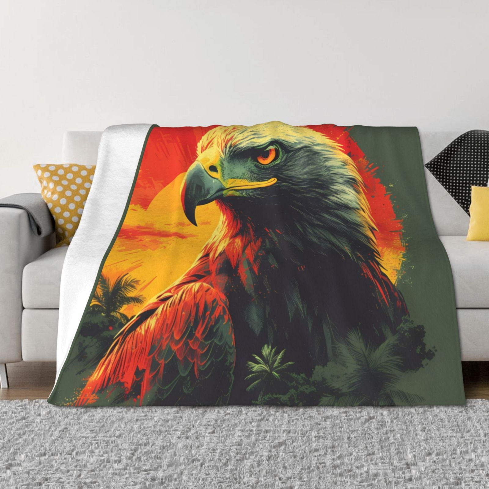Qekee Hawaiian Style Bald Eagle print Throw Blanket, Cotton Flannel ...