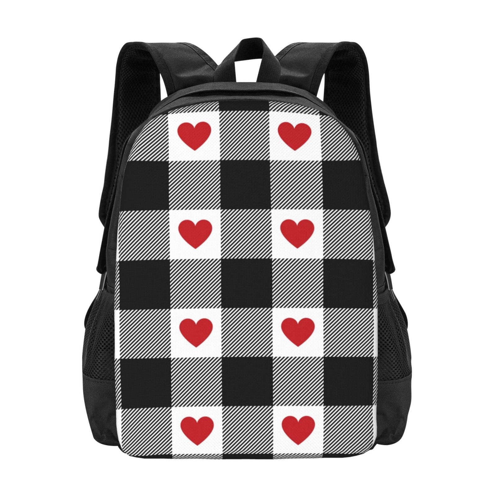 Qekee Heart Black Buffalo Plaid Gingham for Travel Laptop Backpack for ...