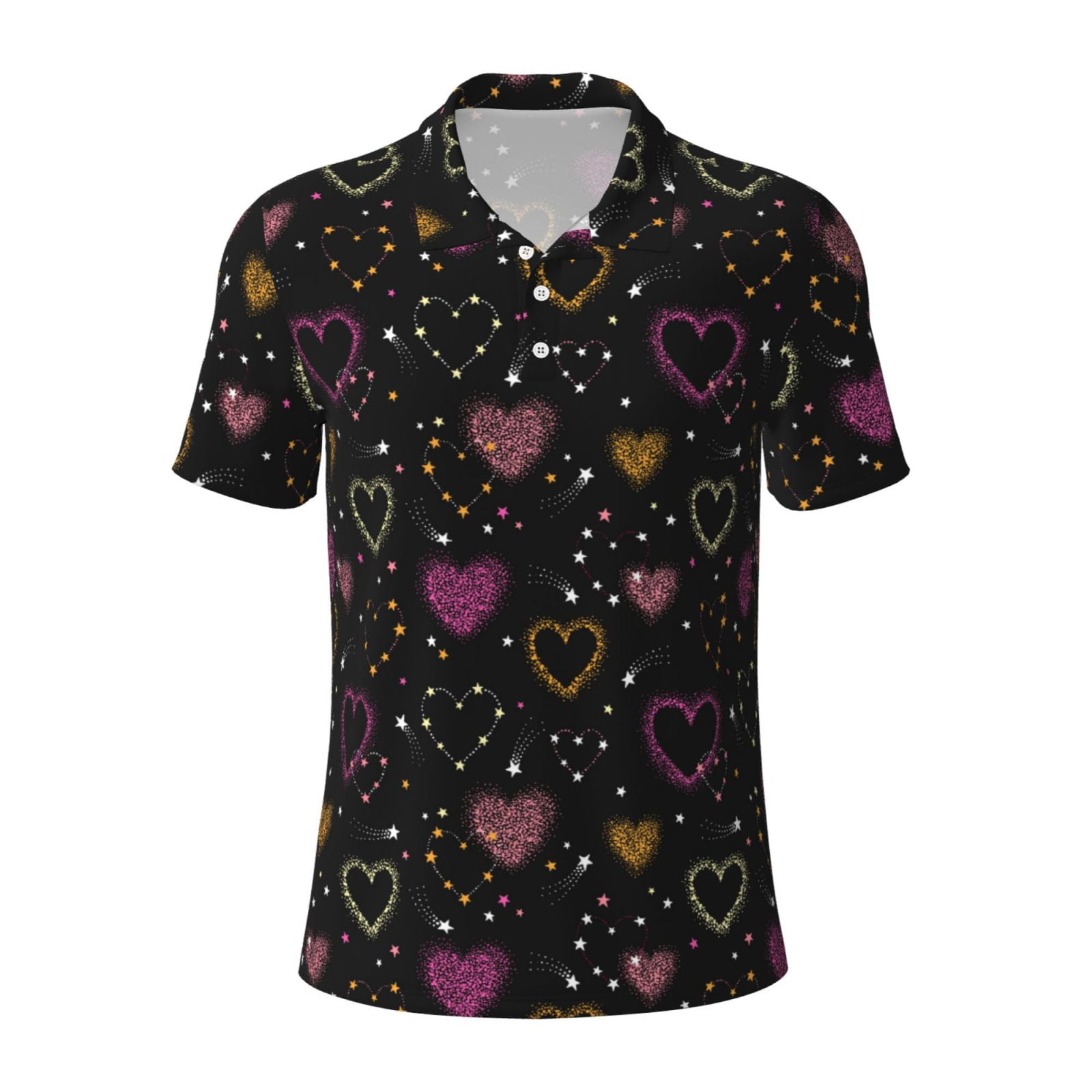Qekee Heart and Stars for Mens Polo Shirts Casual Short Sleeve Button ...
