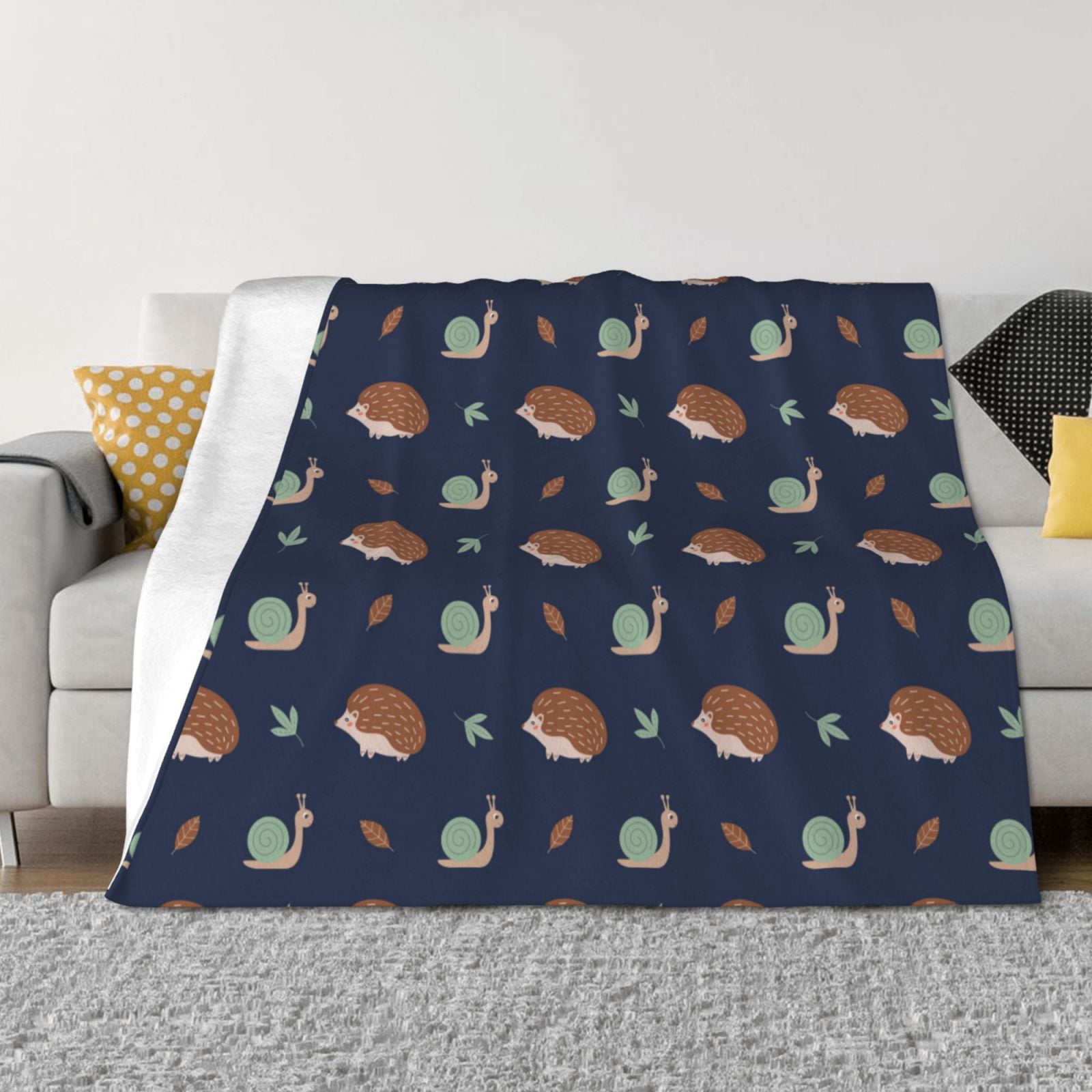 Qekee Hedgehog And Snail print Throw Blanket, Cotton Flannel Home Decor ...