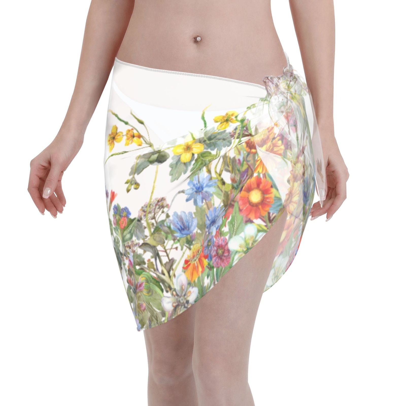 Qekee Herbs and Wildflowers Women's Short Sarongs Cover Ups Sheer Bikini Wraps for Swimwear ...