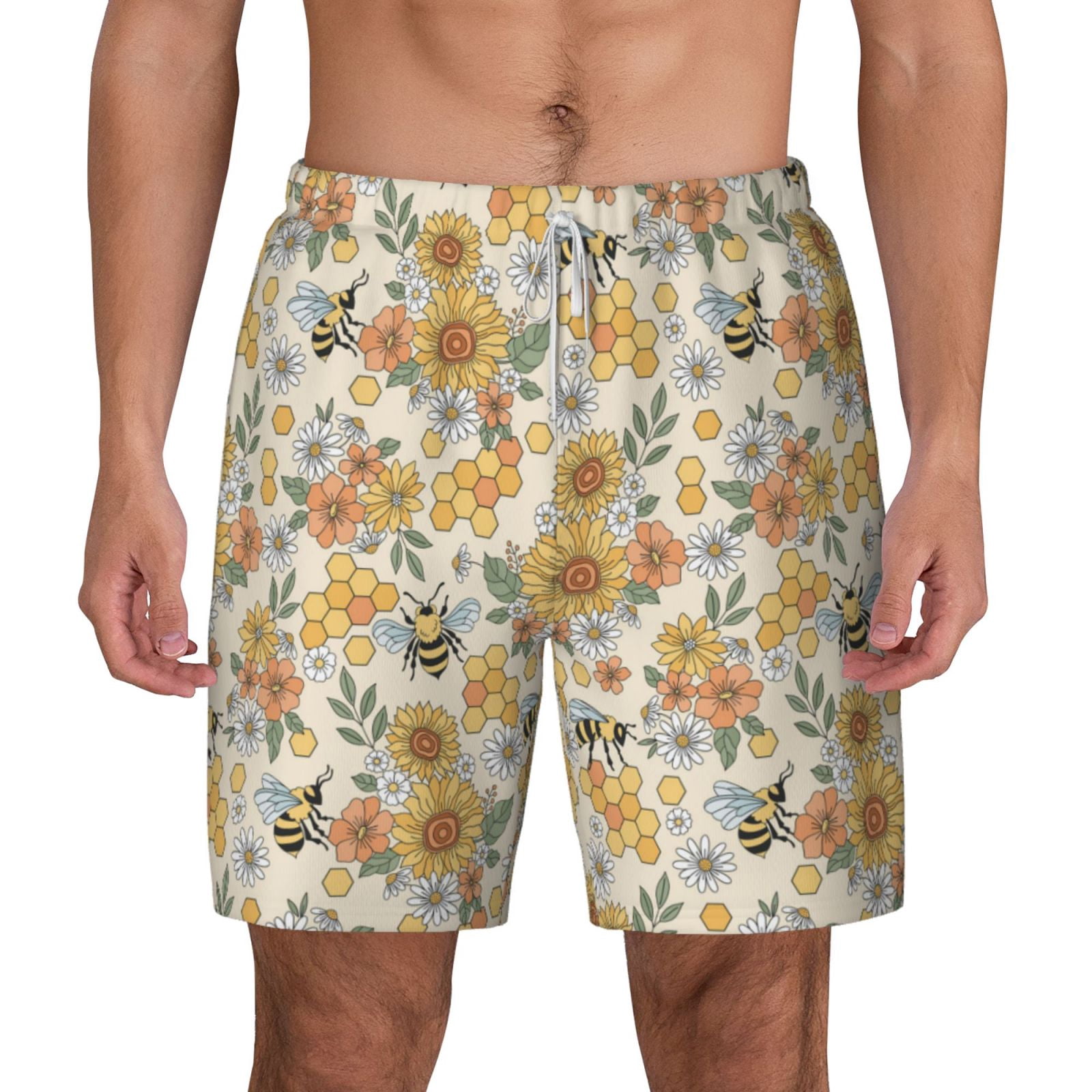 Qekee Hippie Bee Honeycomb print Mens Swim Quick Dry Stretch Swim ...