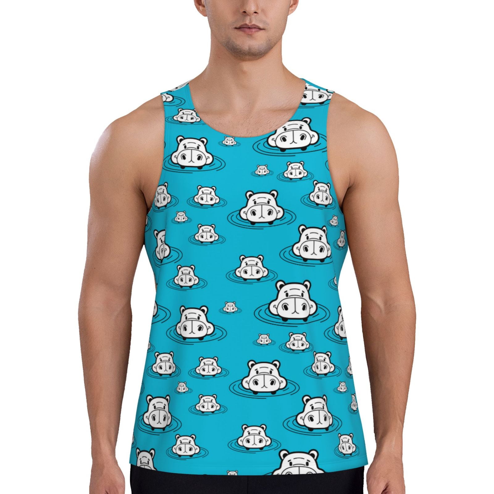 Qekee Hippo In Water Head Print Men's Workout Tank Tops,Sleeveless ...