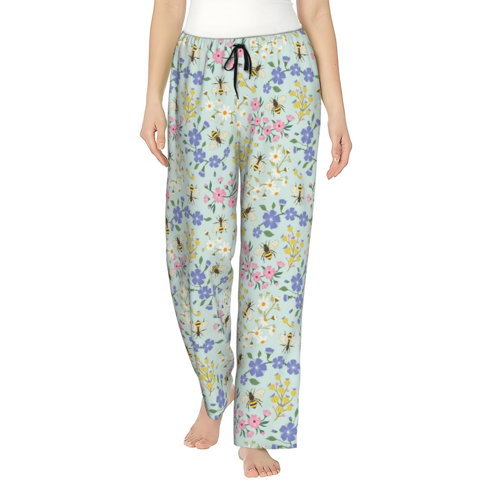 Qekee Honey Bees And Flowers Print Women Lounge Pants,Pajama Pants ...
