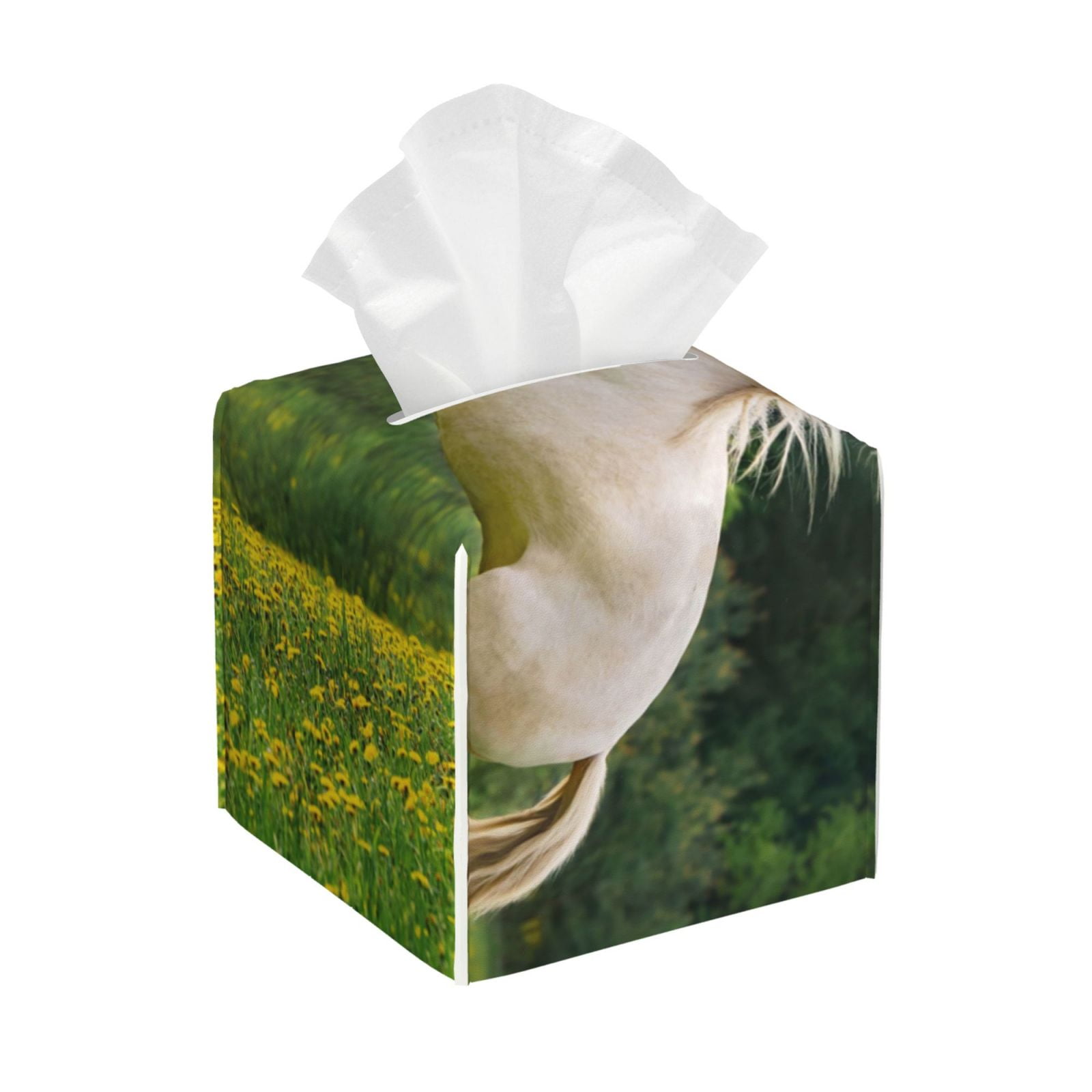 Qekee Horse Rearing Up In The Field for Tissue Box Cover Holder, Square ...