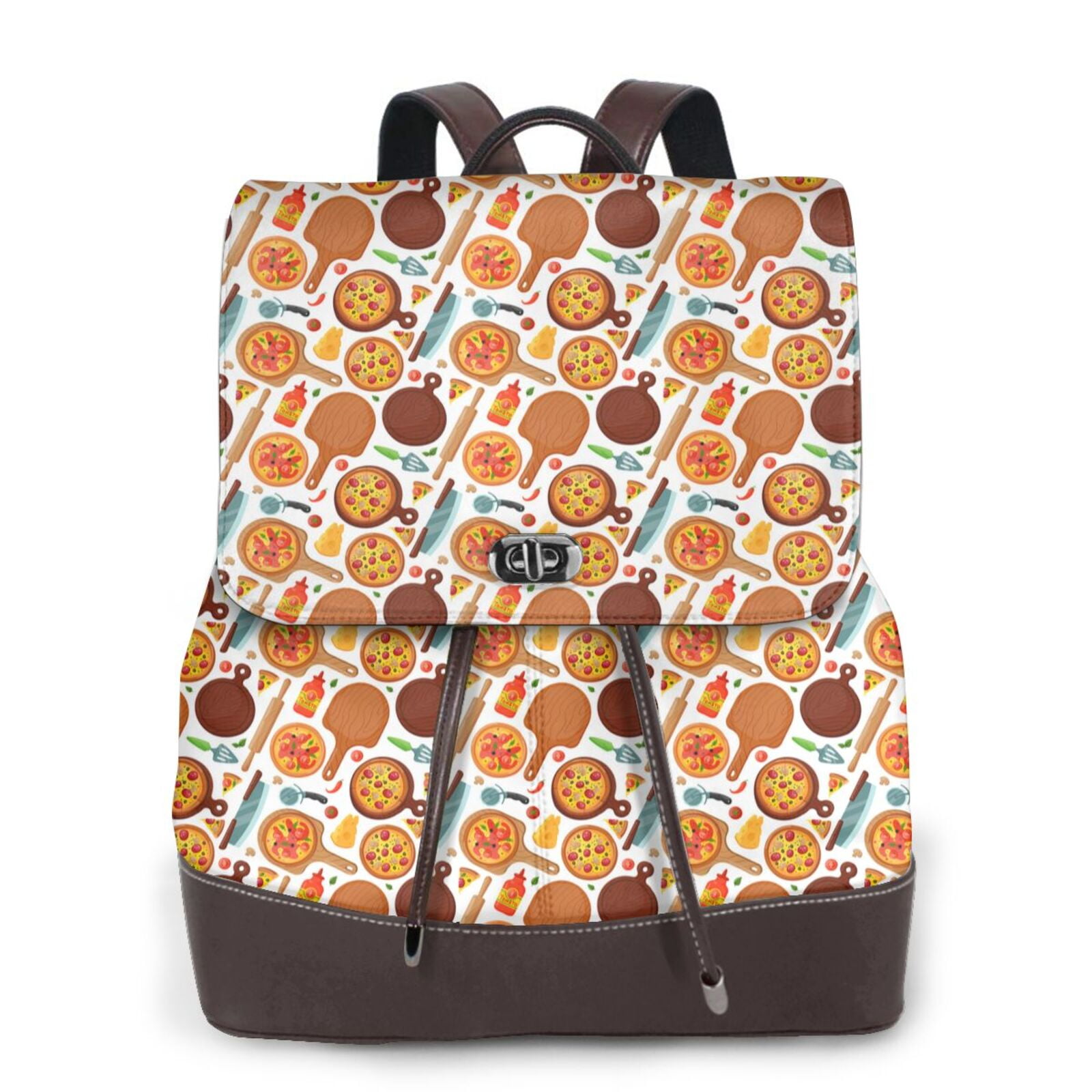 Qekee Hot Fresh Pizza Print Leather Backpack Purse for Women,Ladies ...