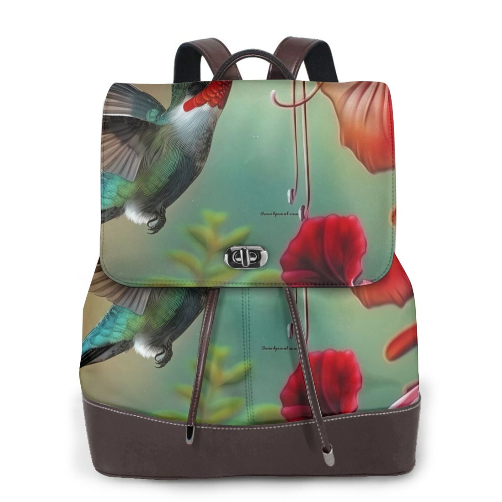 Qekee Hummingbird Floral Paradise Print Leather Backpack Purse for ...