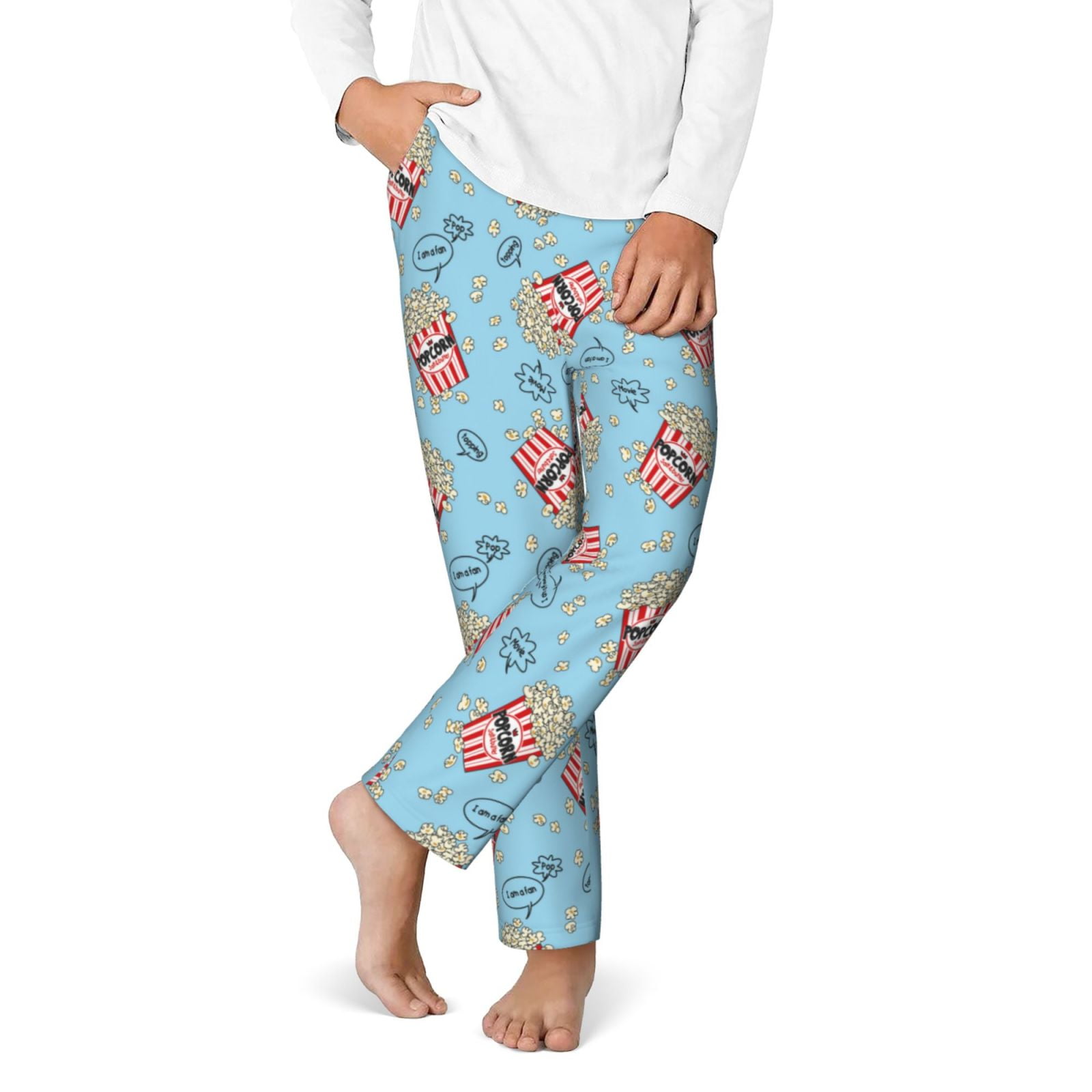 Qekee I Am A Fan Popcorn Print Kids Pajama Pants, Teenagers' Bottom ...