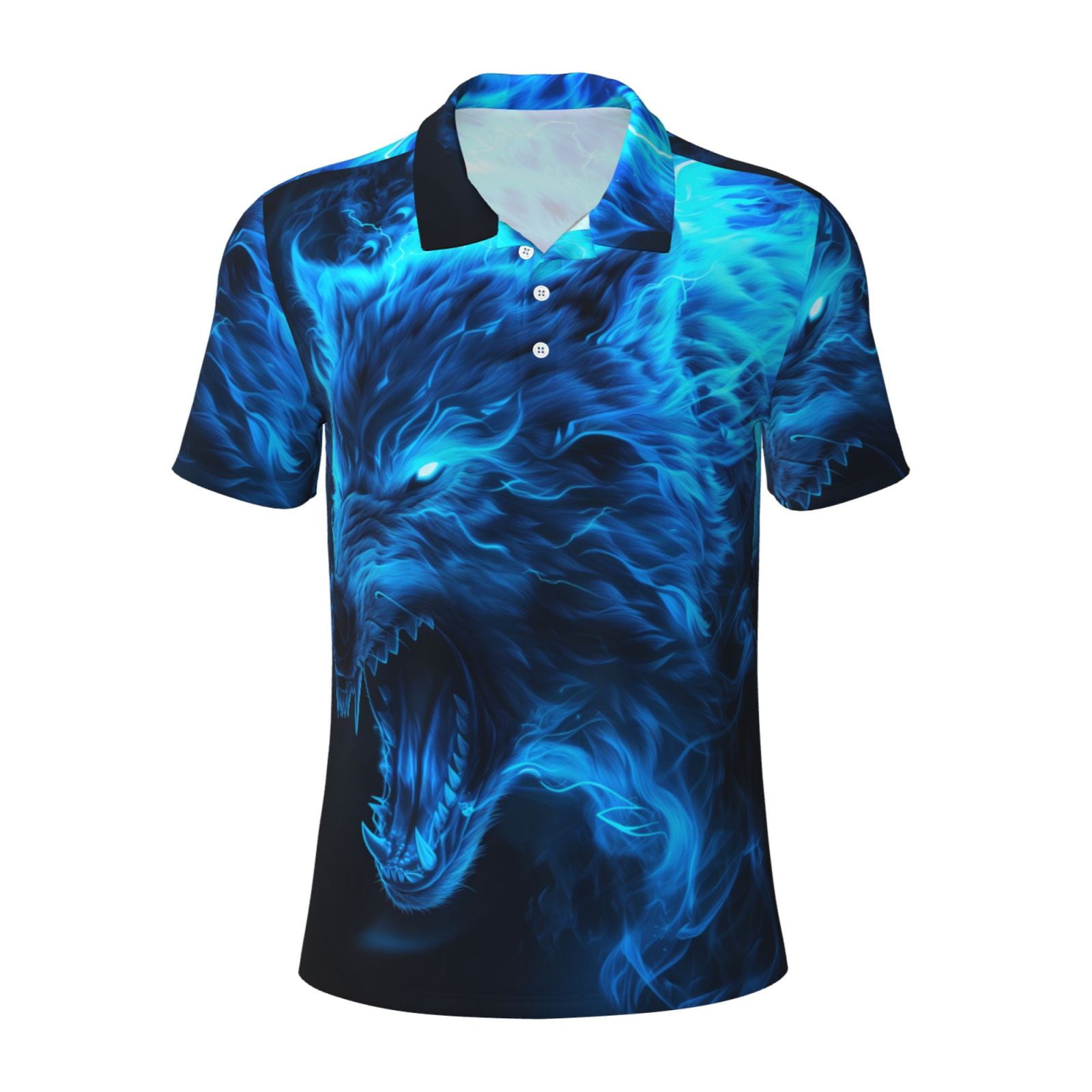 Qekee Ice Blue Fire Wolf for Mens Polo Shirts Casual Short Sleeve ...