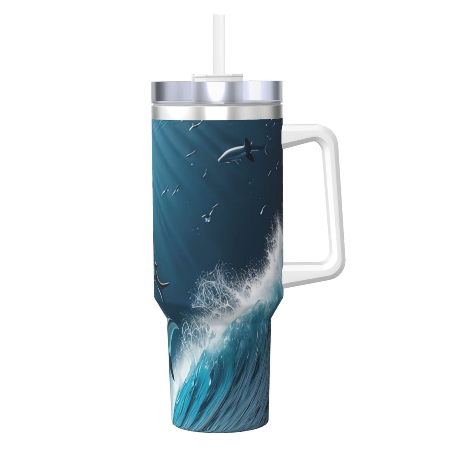 Qekee Ice Blue Ocean Cute Dolphin A Print 40 OZ Large Capacity Ice ...