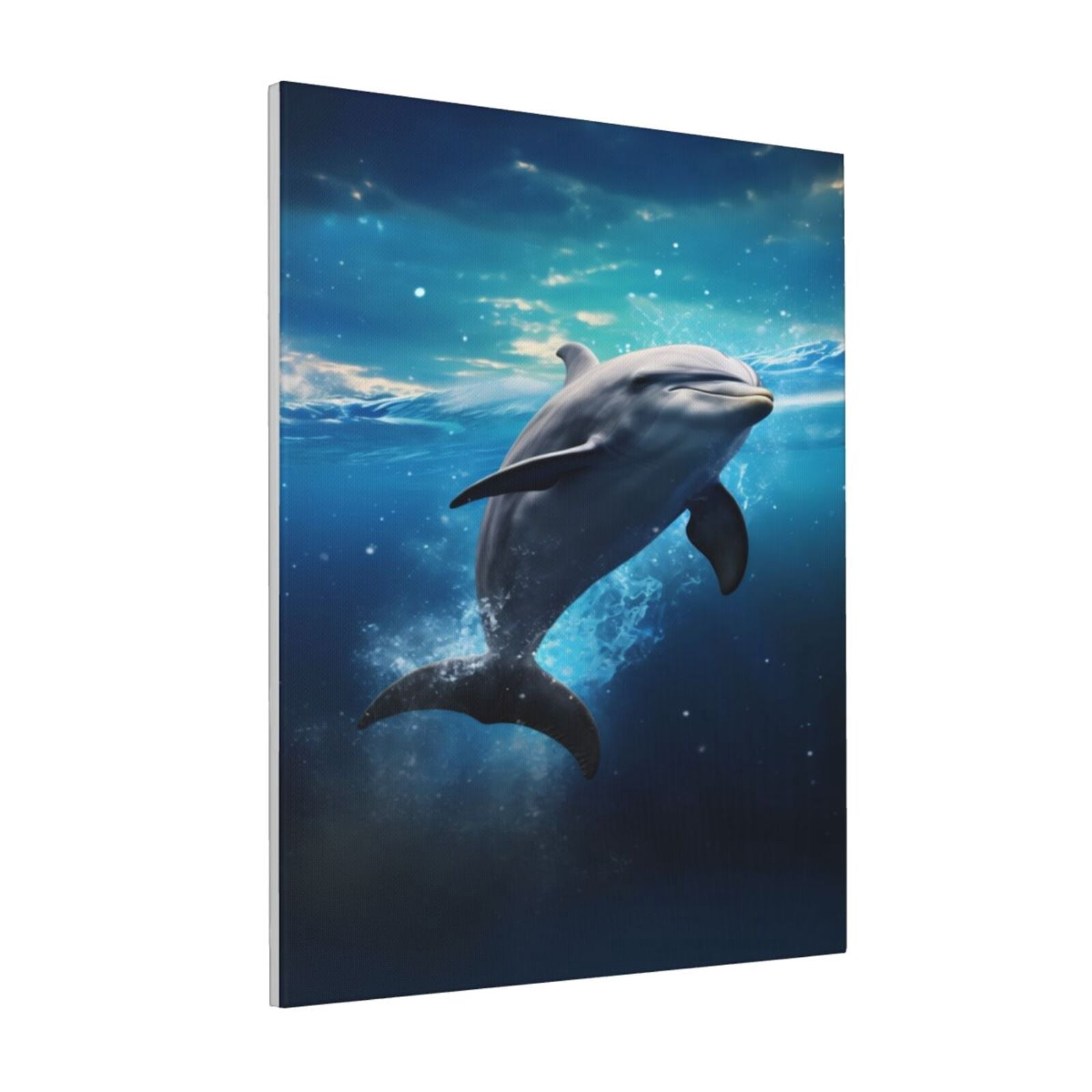 Qekee Ice Blue Ocean Cute Dolphin Print Canvas Decorative Picture,Wall ...