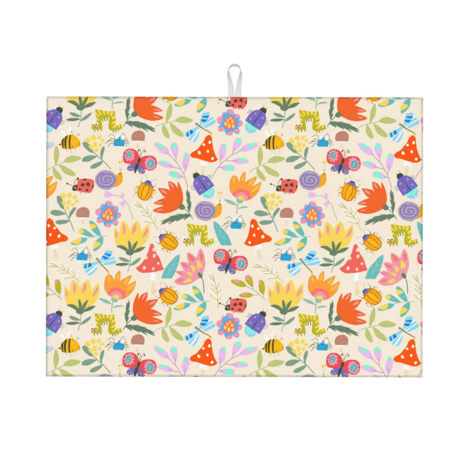 Qekee Insects In Plants Print Dish Drying Mat,Dishes Drainer Mat for ...