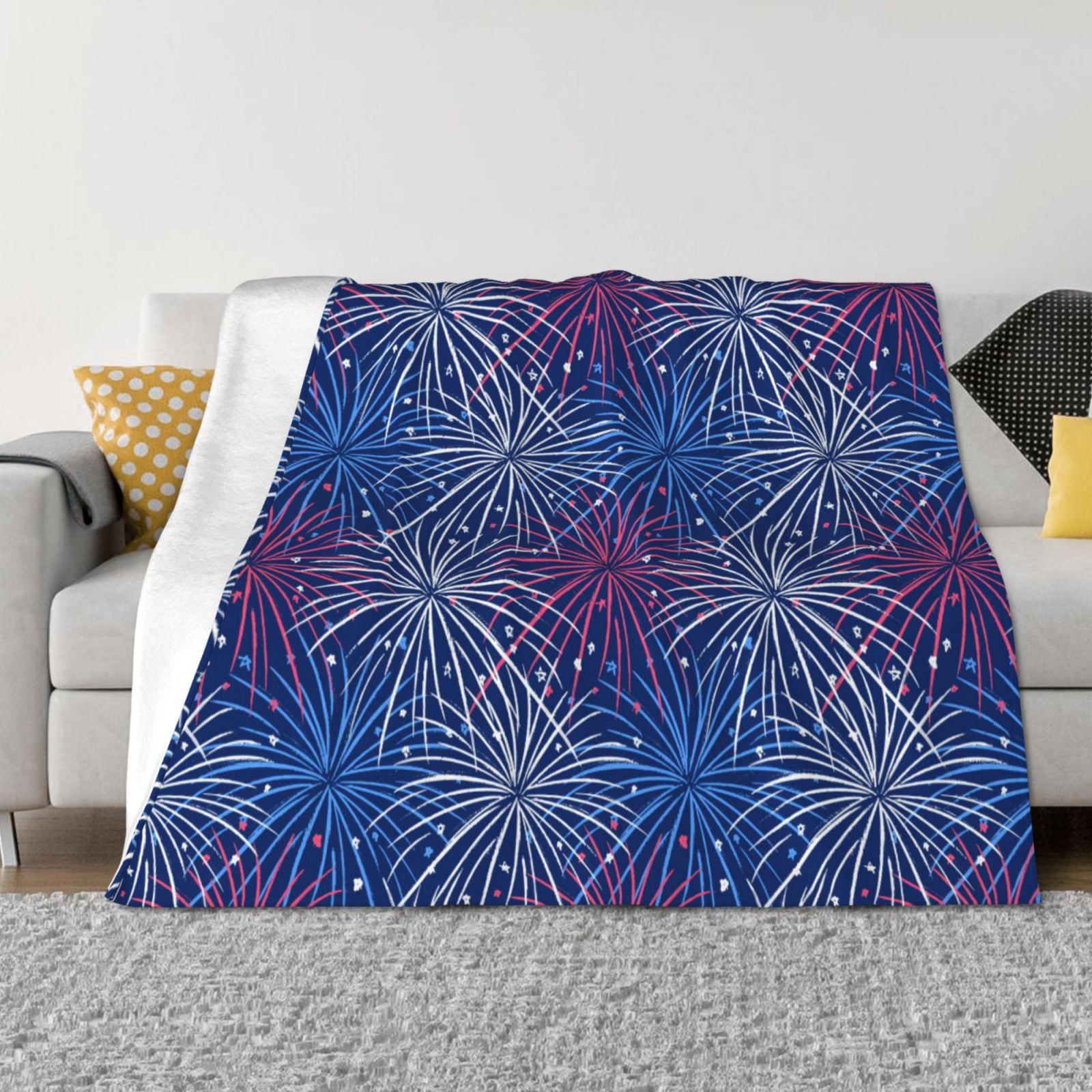 Qekee Ireworks In The Night Sky print Throw Blanket, Cotton Flannel ...