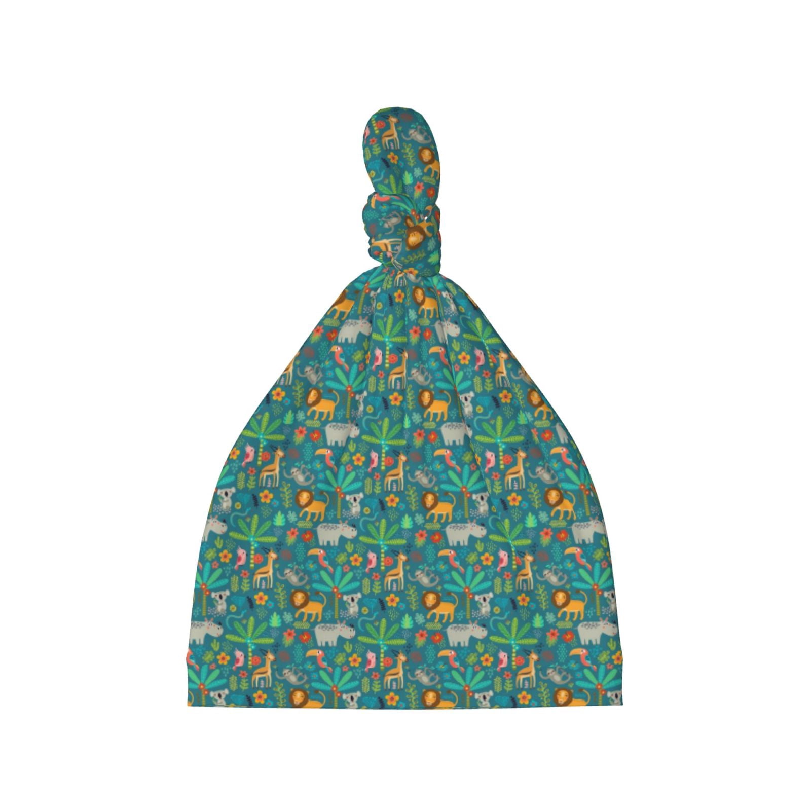 Qekee Jungle Animals Print Newborn Baby Hospital Hat for Boy/Girl ...