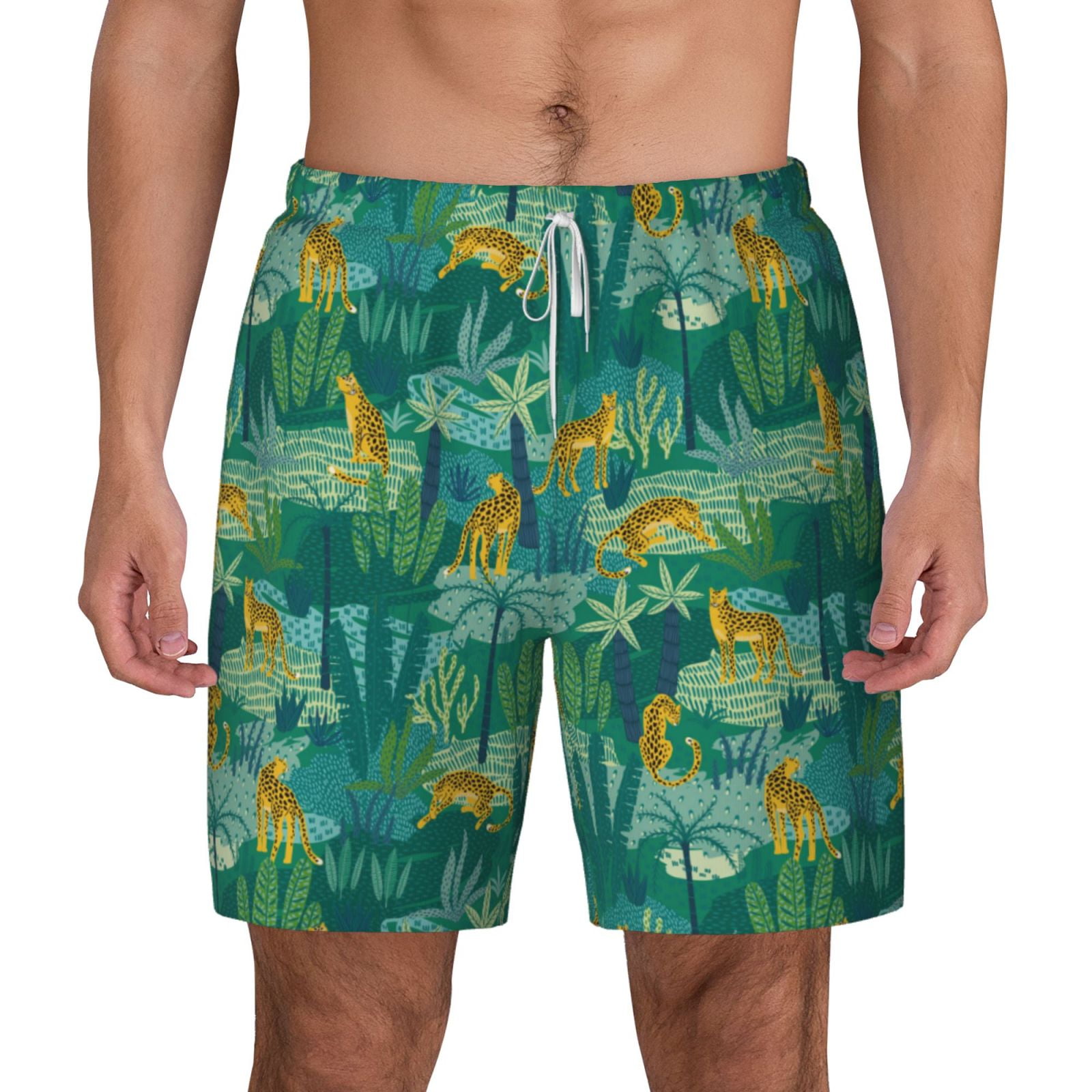 Qekee Jungle Leopard print Mens Swim Quick Dry Stretch Swim Shorts ...