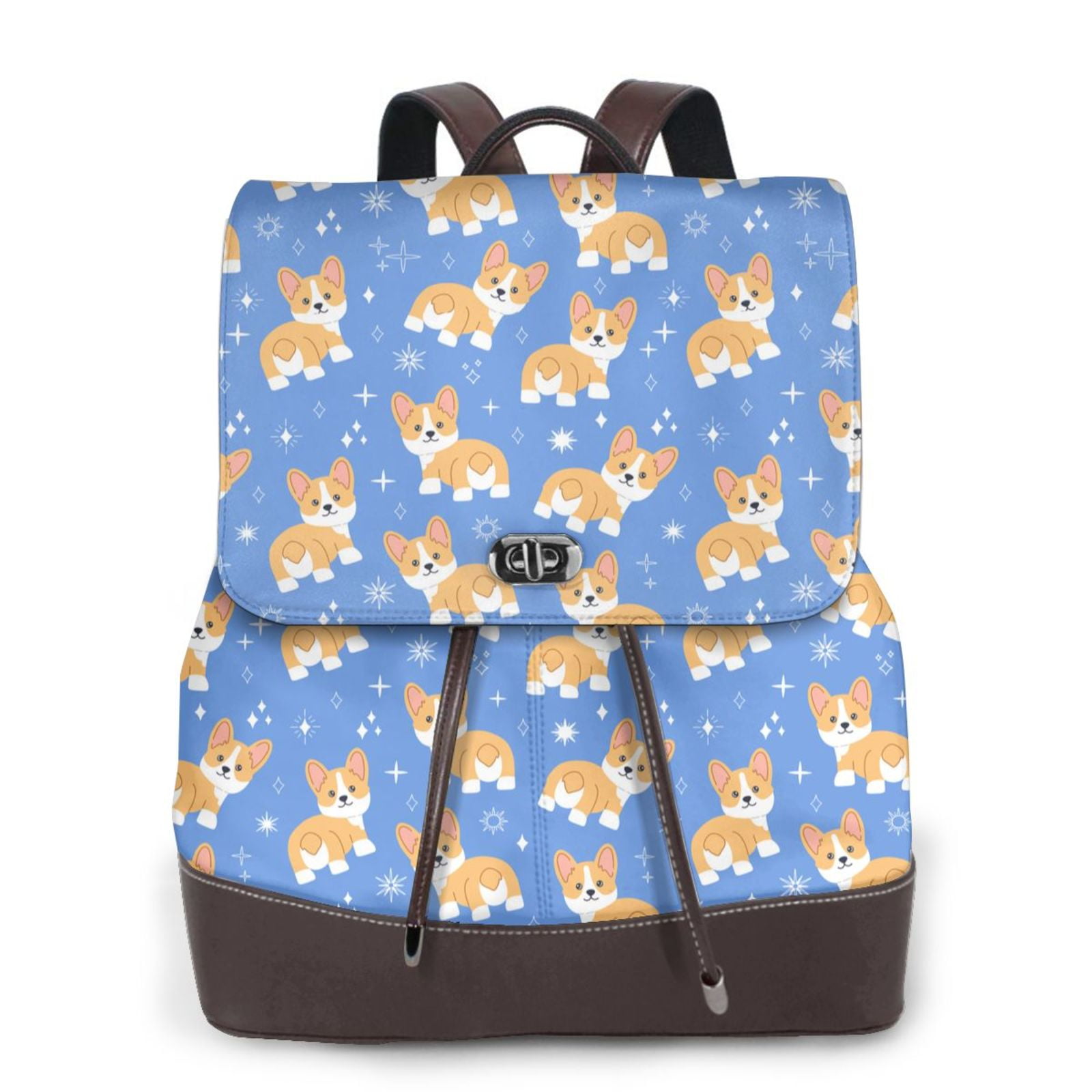 Qekee Kawaii Corgi Print Leather Backpack Purse for Women,Ladies Travel ...