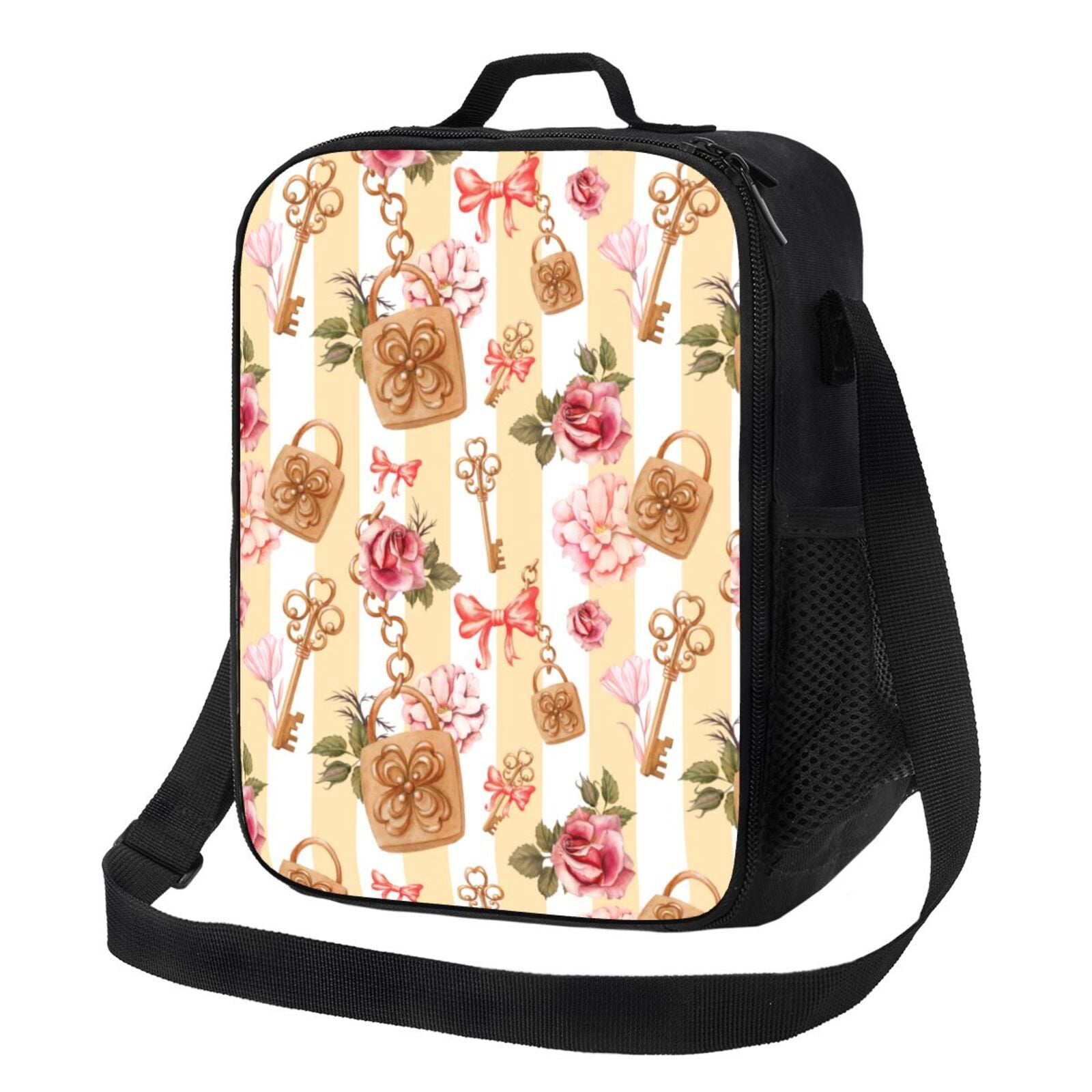 Qekee Key Lock And Flowers for Insulated Lunch Bag for Women/Men ...