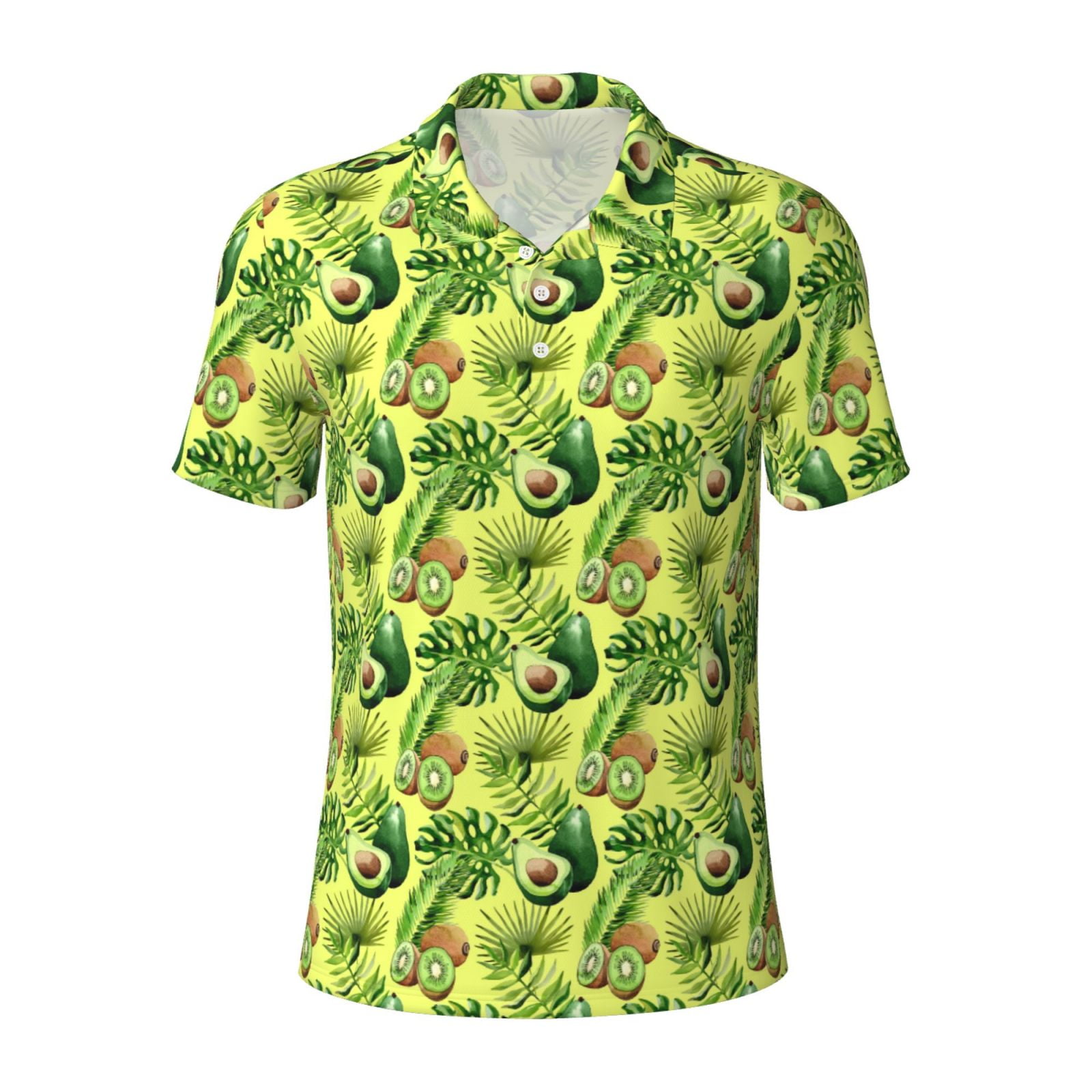 Qekee Kiwi and Avocado for Mens Polo Shirts Casual Short Sleeve Button ...