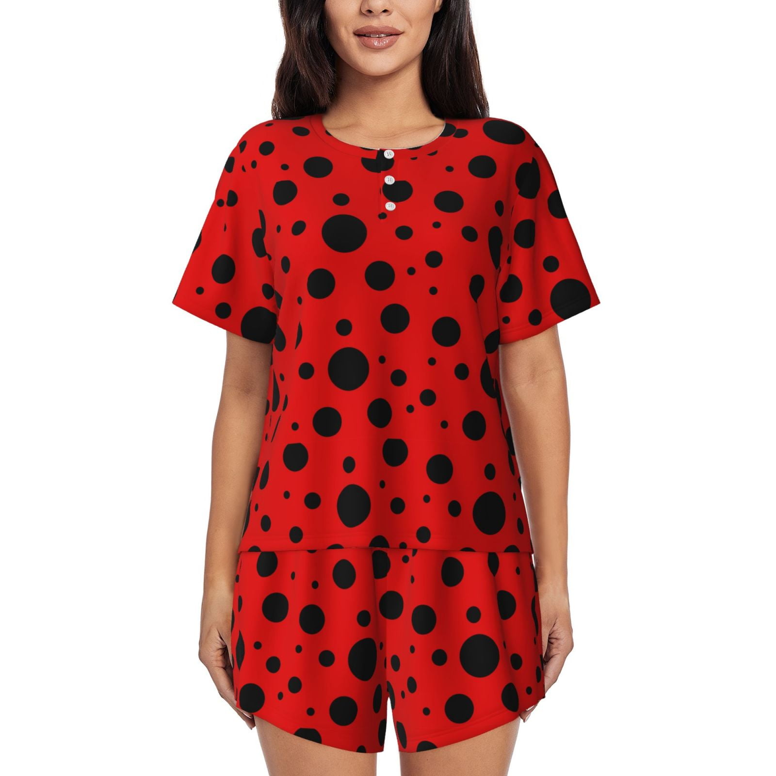 Qekee Ladybug Pattern Women's Pajama Set Short Sleeve Sleepwear Summer ...