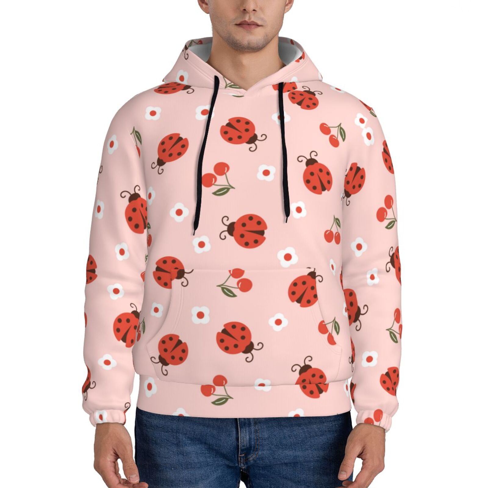 Qekee Ladybug With Flower Print Mens Hoodies,Pullover Hooded Sweatshirt ...