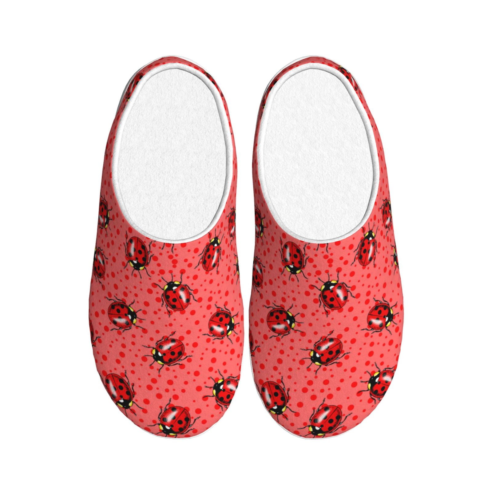 Qekee Ladybugs On Red Polka Dot Print TPR Cotton Slippers for Adults ...