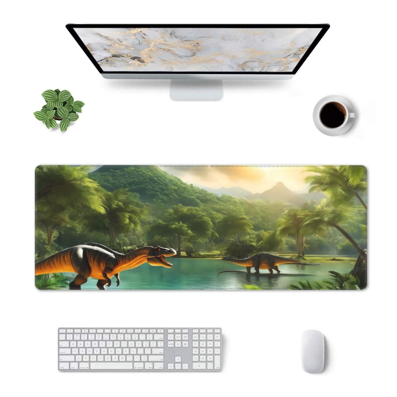 Qekee Lake Forest Dinosaur Print Mouse Pad,Desk Pad Protector,Office ...