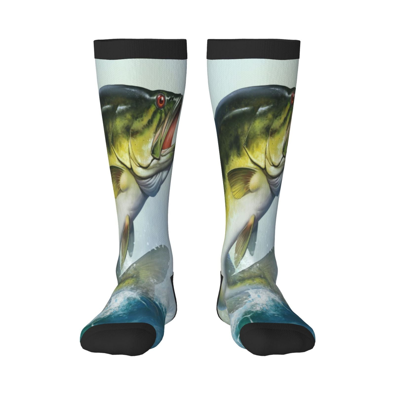 Qekee Largemouth Bass jumps out of water Print Thigh High Socks Long ...