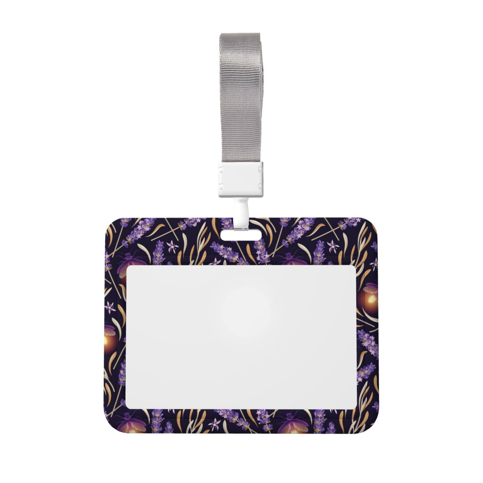 Qekee Lavender Flowers Print Card Badge Holder,Clear Name Tag ID Card ...