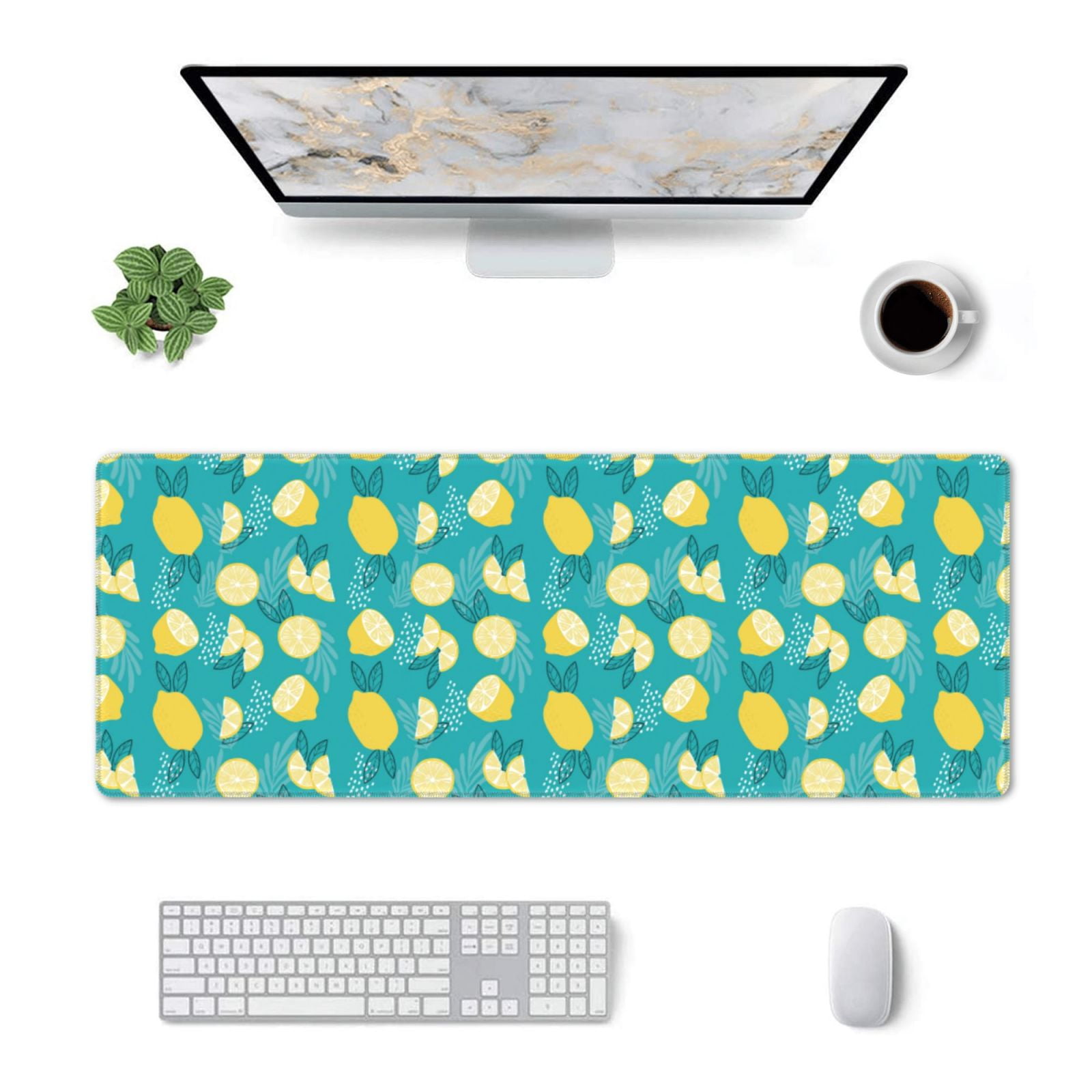 Qekee Lemon Blue Print Mouse Pad,Desk Pad Protector,Office Desk Mat ...