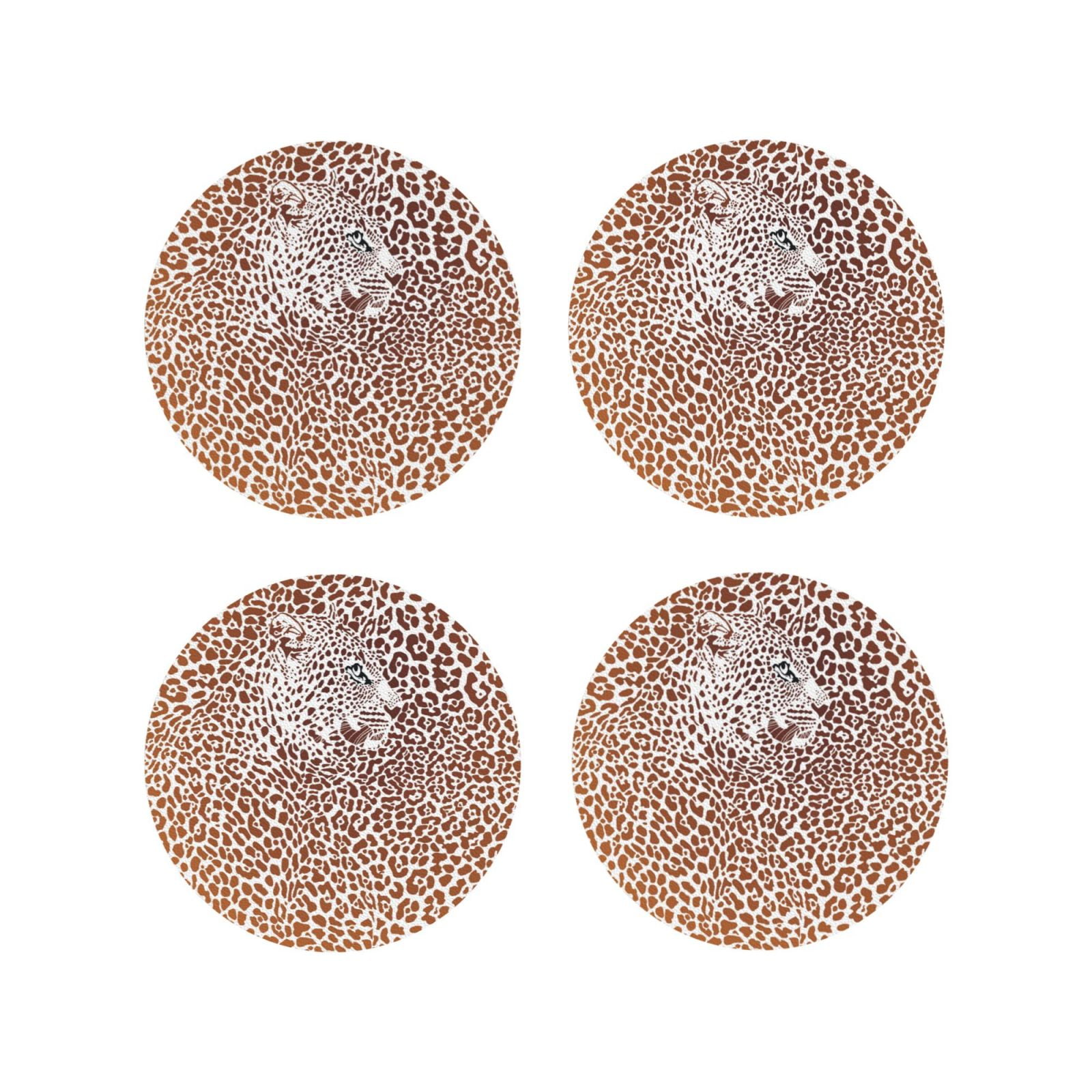 Qekee Leopard Brown Print PU Leather Absorbent Coasters,Leather ...