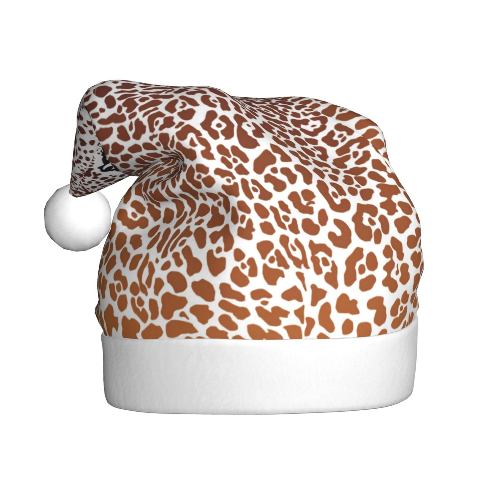 Qekee Leopard Brown for Fluffy Red Santa Hats Set Plush Brim and Liner ...