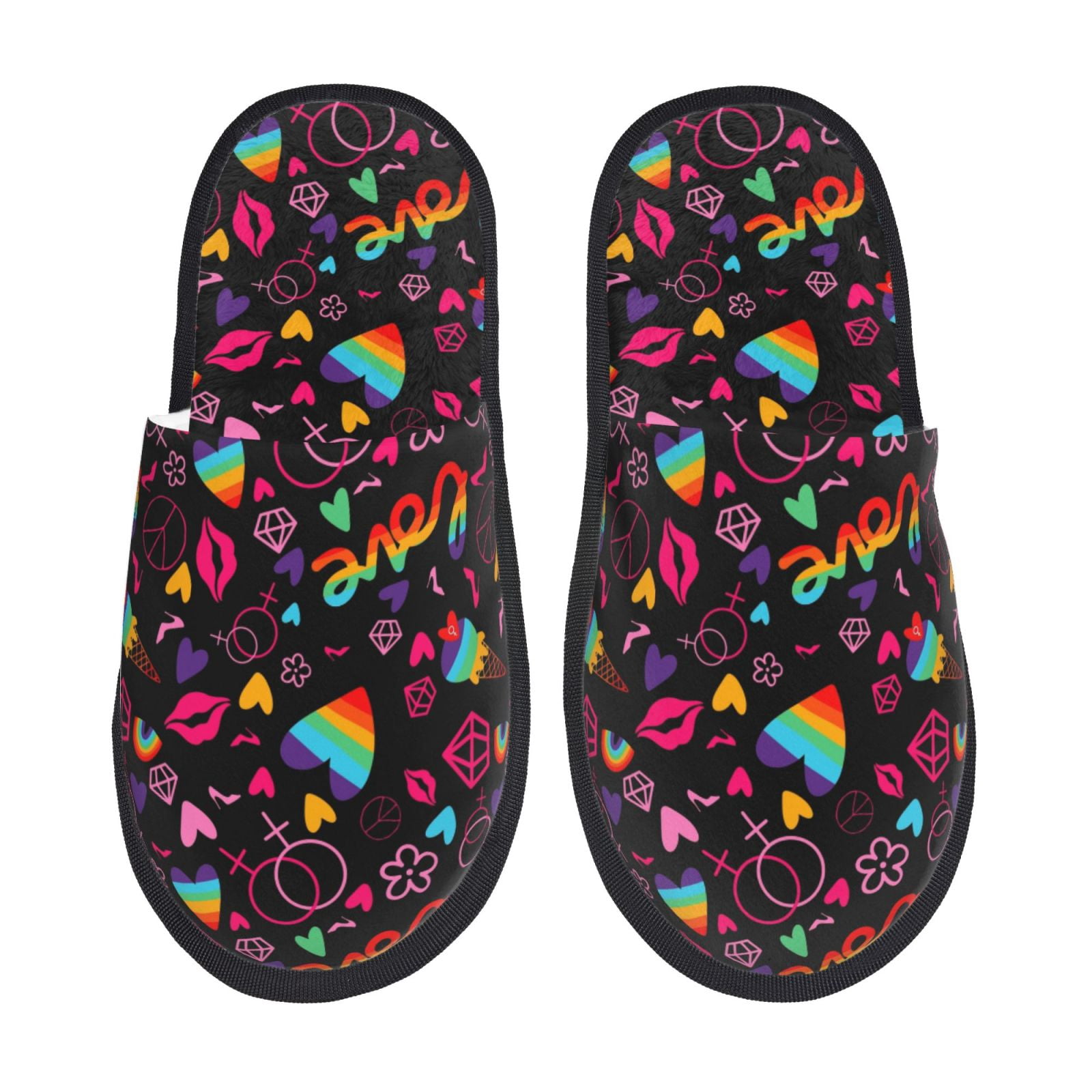 Qekee Lgbt Rainbow For Pride print Slippers for Women and Men, Fluffy ...