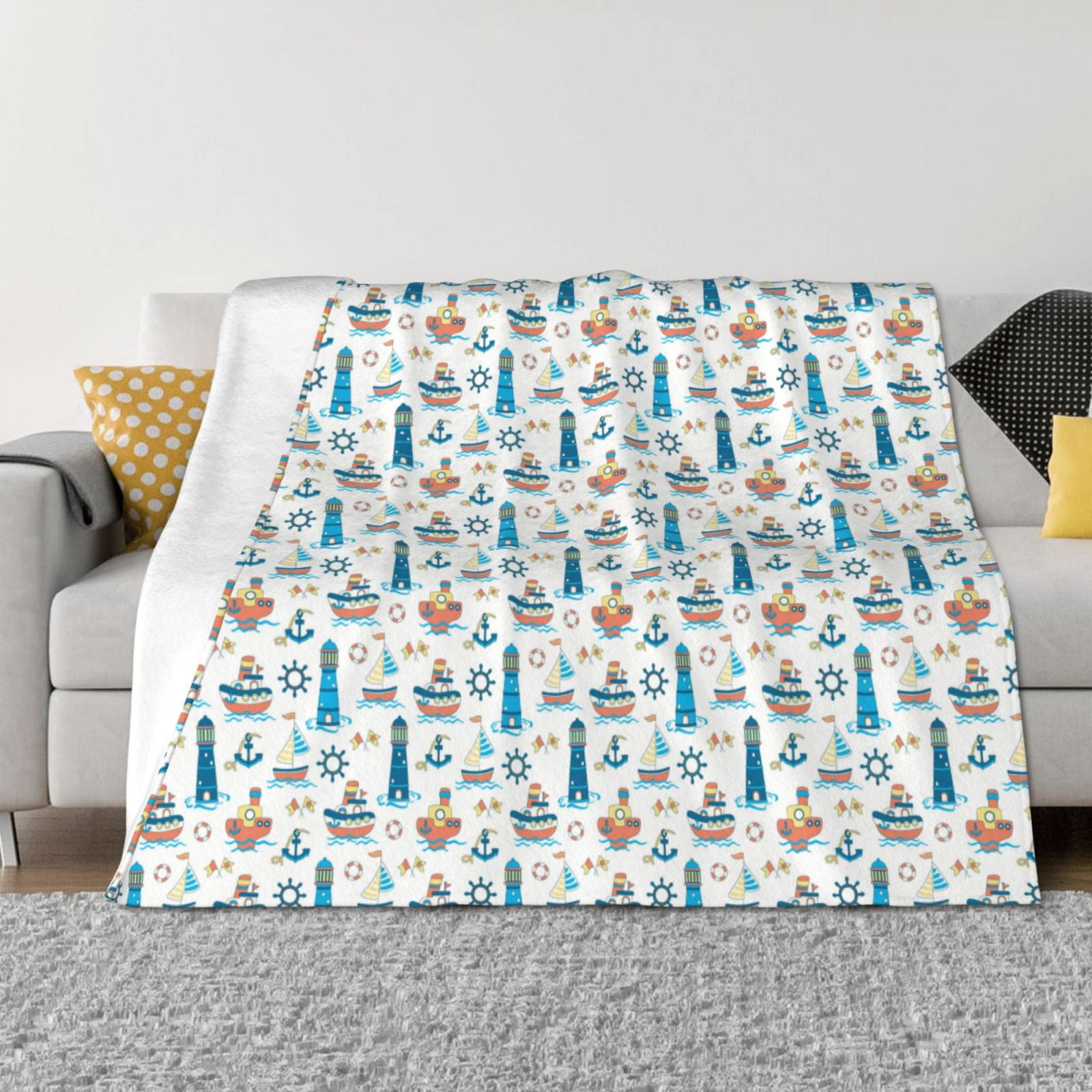 Qekee Lighthouse And Sea print Throw Blanket, Cotton Flannel Home Decor ...
