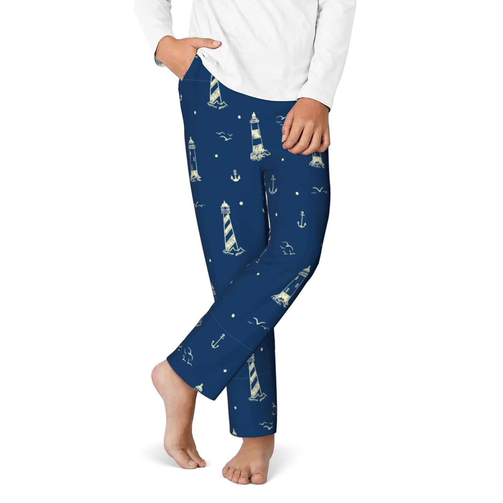 Qekee Lighthouses and Anchors Print Kids Pajama Pants, Teenagers ...