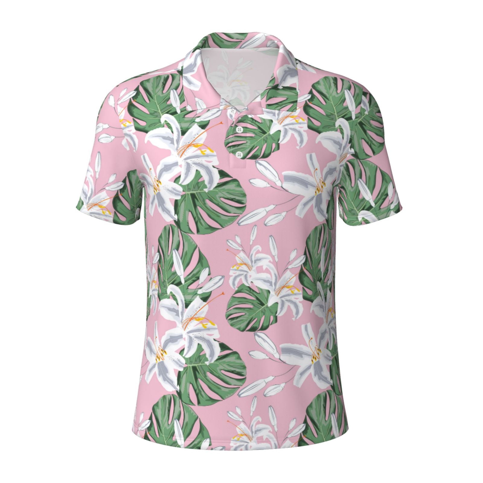 Qekee Lilies Flowers for Mens Polo Shirts Casual Short Sleeve Button ...