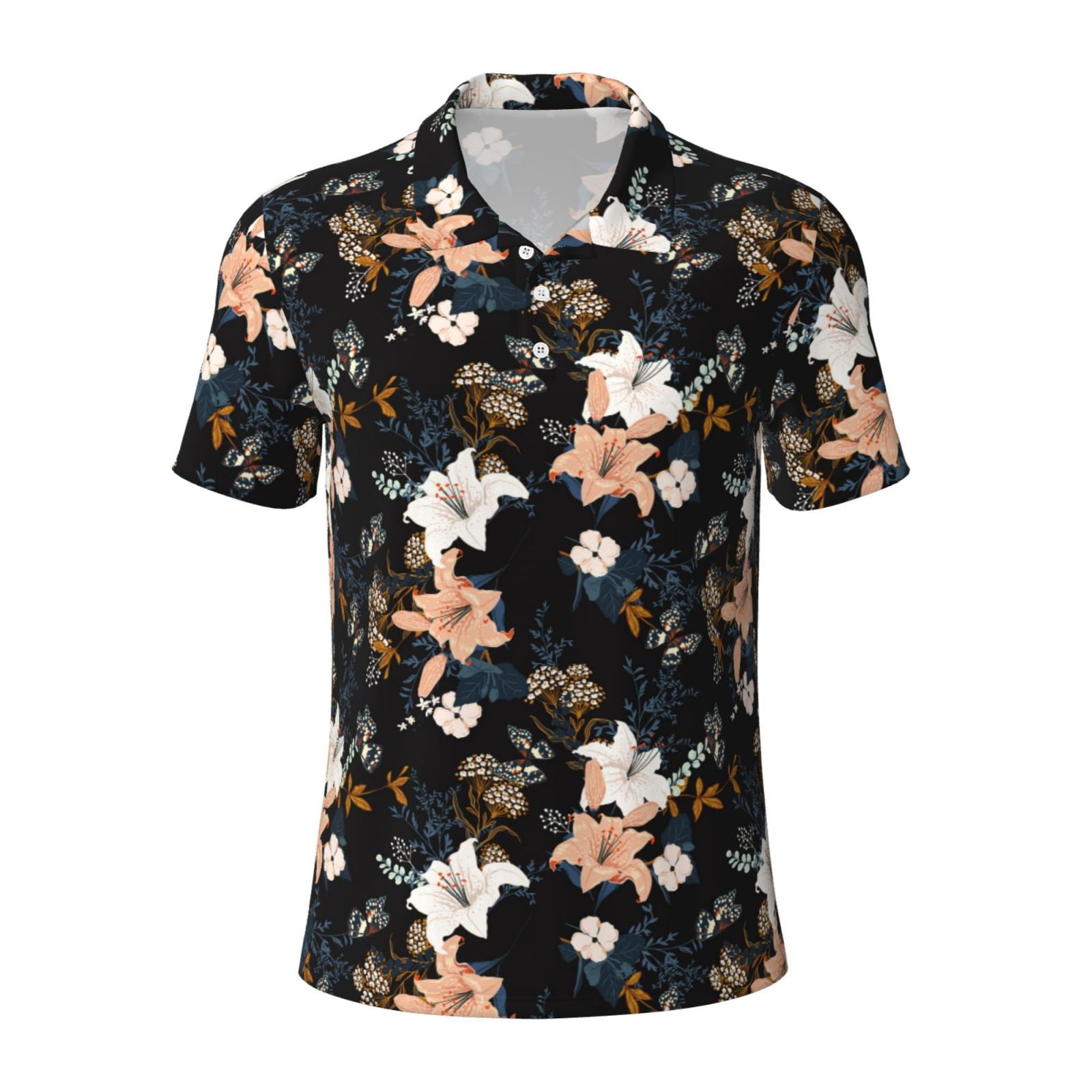 Qekee Lilies Flowers for Mens Polo Shirts Casual Short Sleeve Button ...