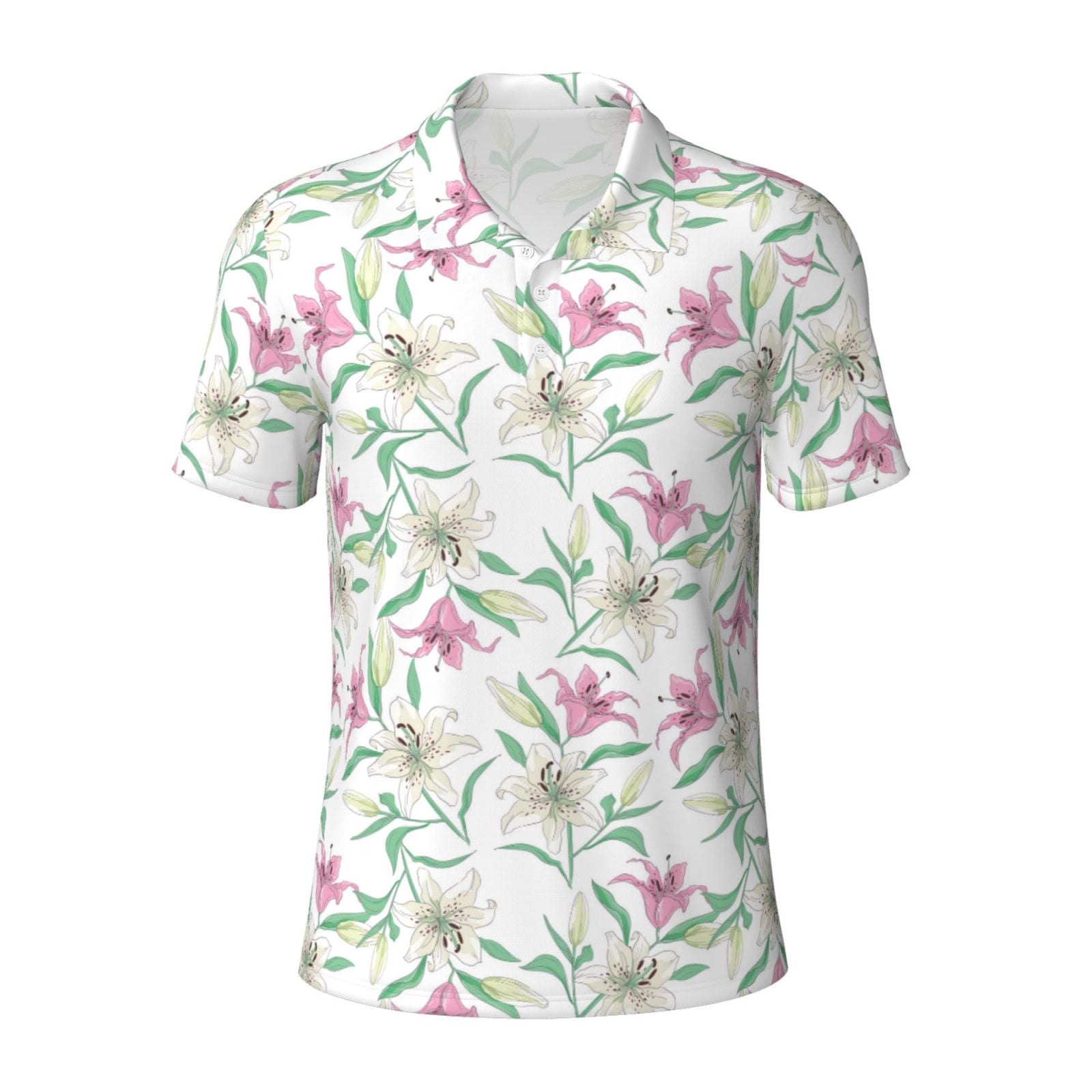 Qekee Lilies Flowers for Mens Polo Shirts Casual Short Sleeve Button ...
