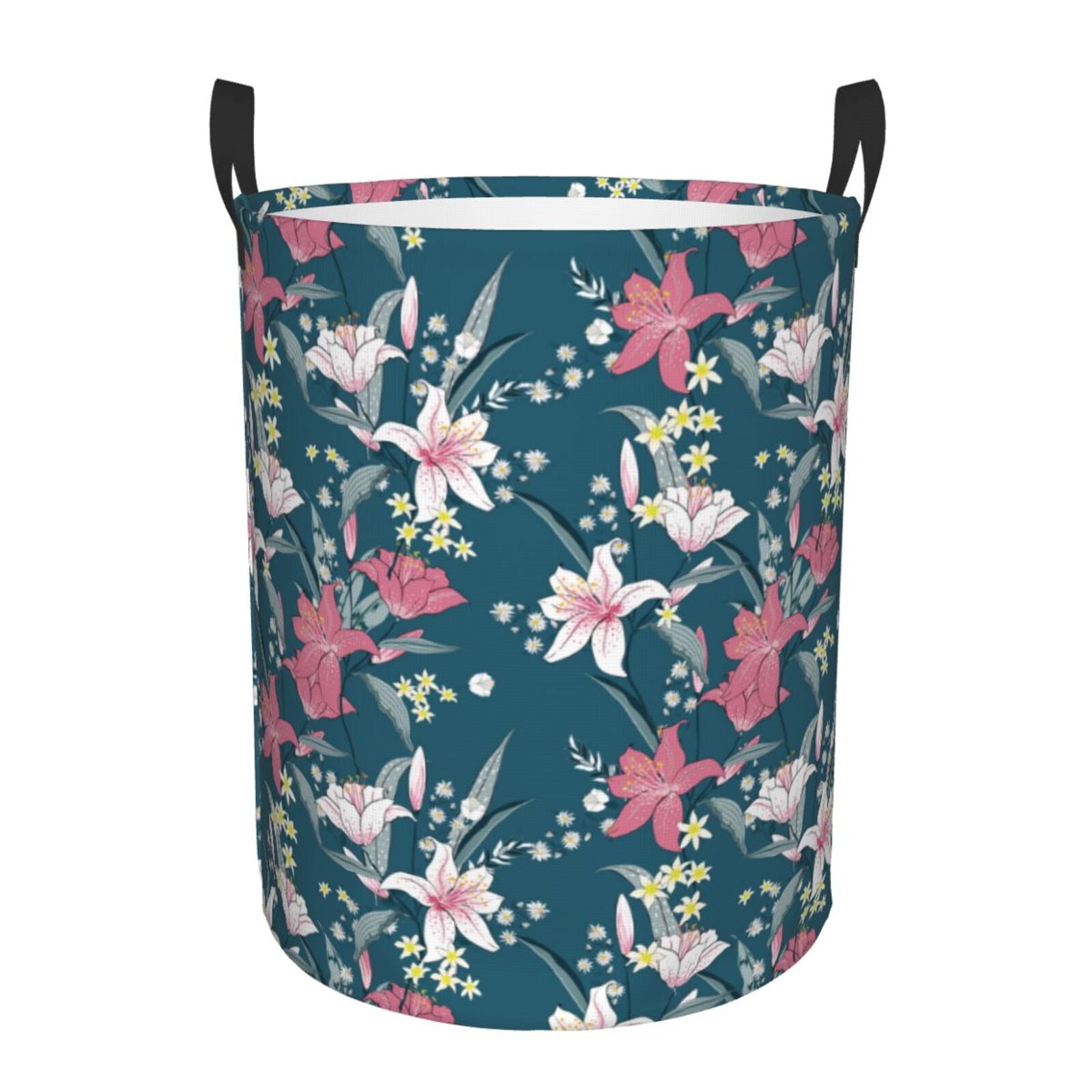 Qekee Lilies Flowers print Laundry Hamper Basket, Hamper Basket for ...