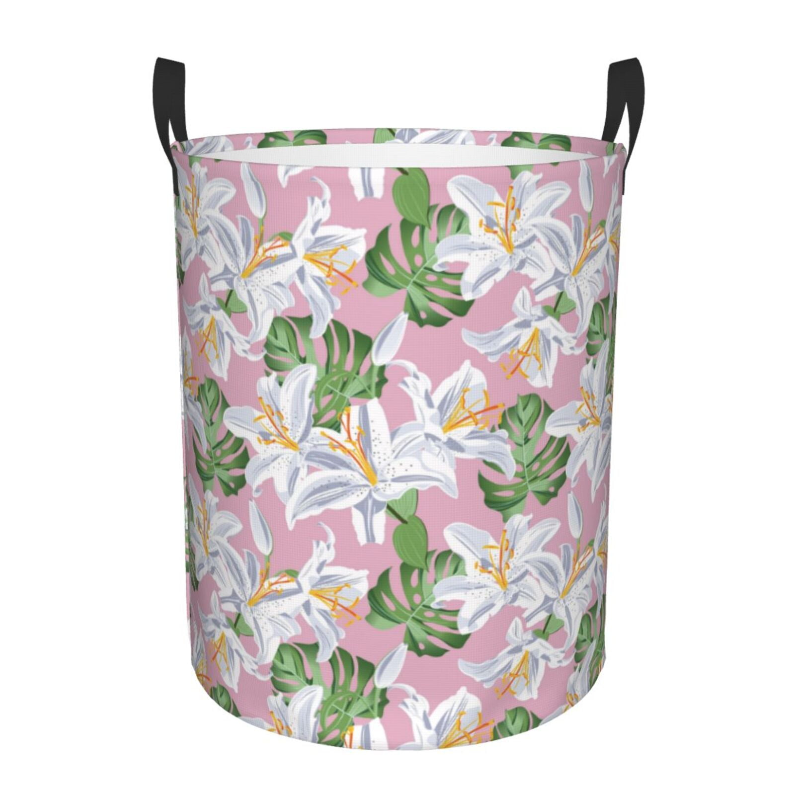 Qekee Lilies Flowers print Laundry Hamper Basket, Hamper Basket for ...